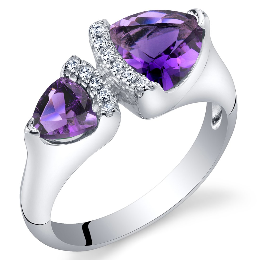 PEORA Mozambique Garnet Forever Us Two-Stone Ring for Women 925 Sterling Silver, Genuine Gemstone Birthstone, 2 Carats total Trillion Shape, Sizes 6