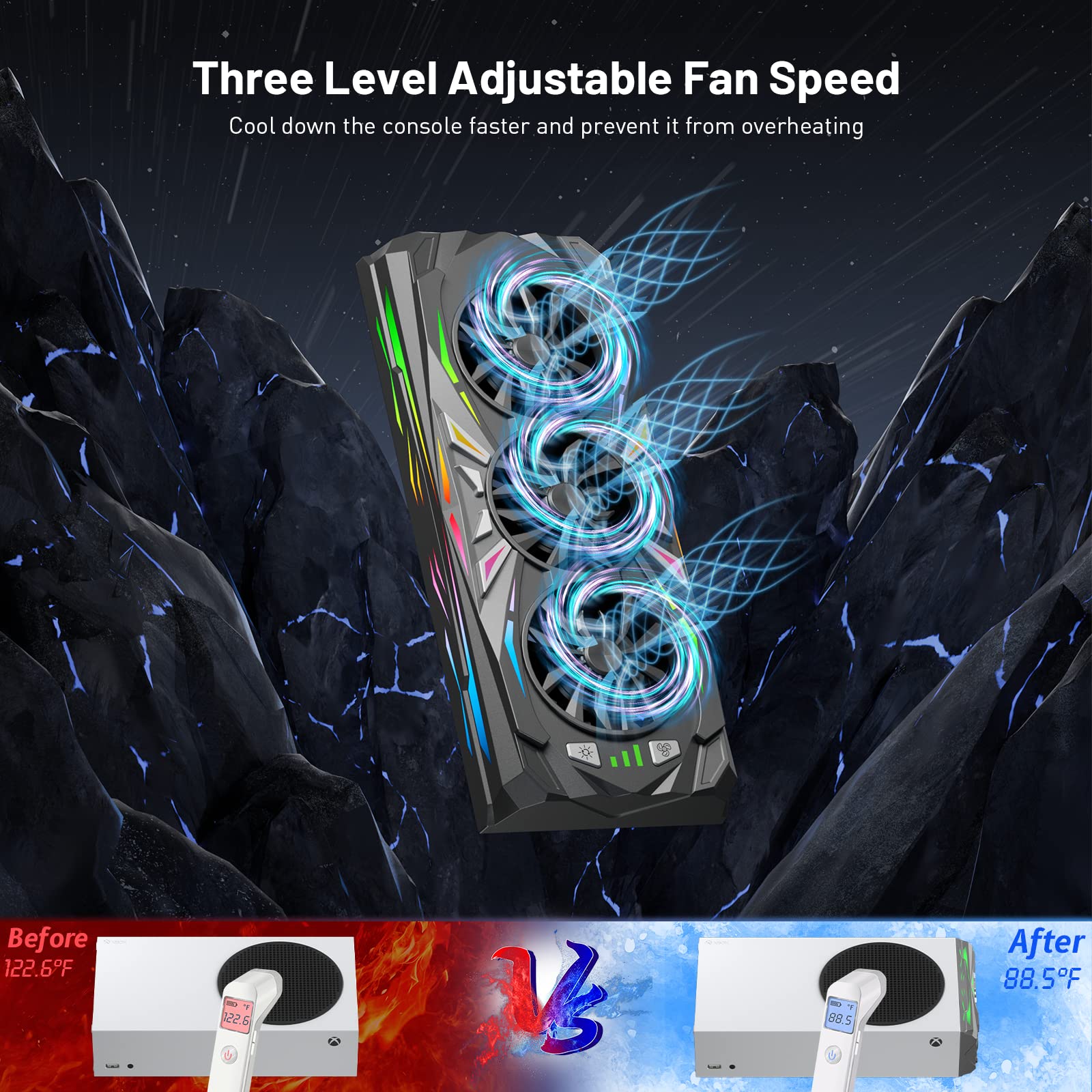 ZAONOOL Cooling Fan for Xbox Series S with 12 RGB Light Modes, Fan Cooling System Accessories, Top Cooler Fan for Console with 3 Level Adjustable Fan Speed, Dual Purpose USB Port for Xbox Series S