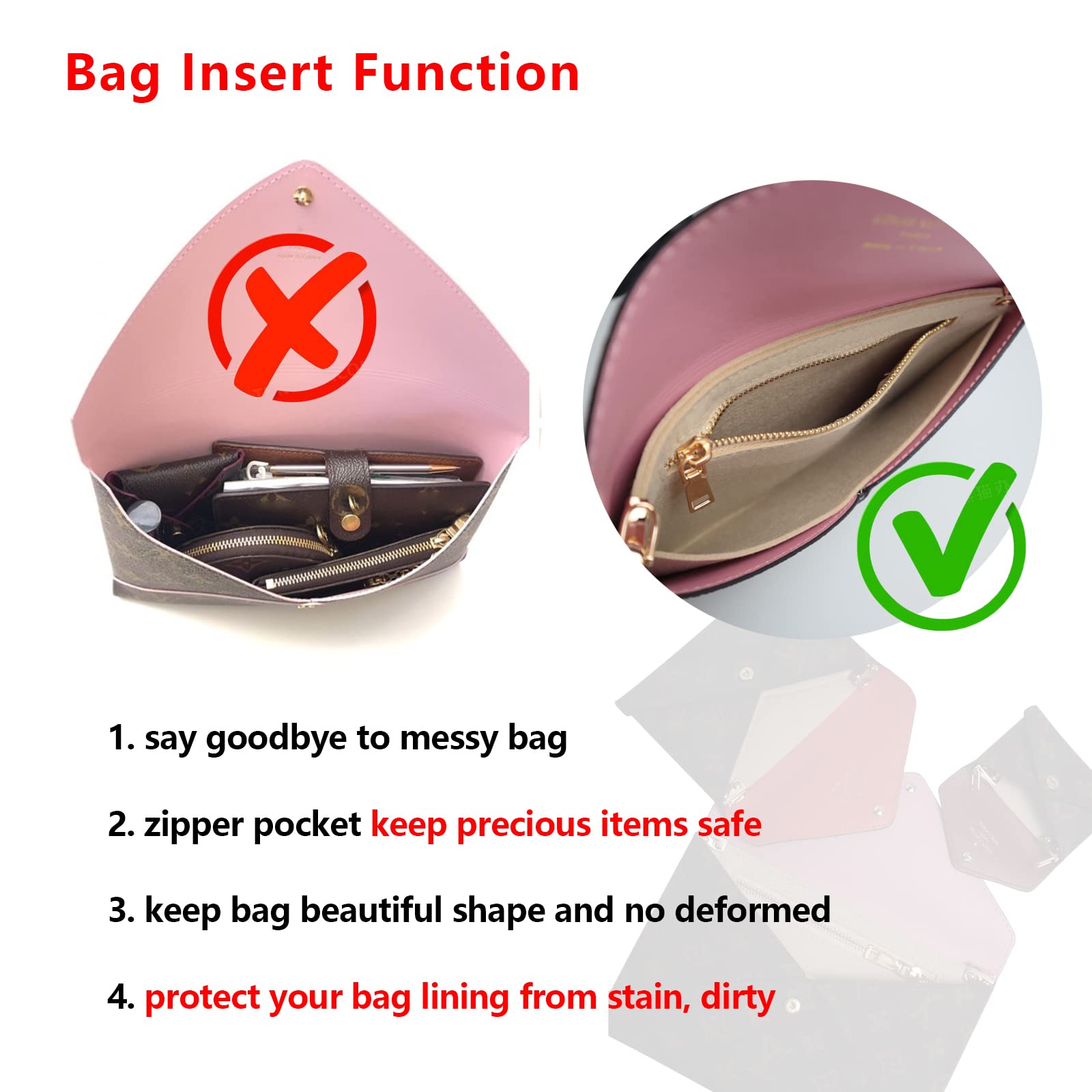 TOURDREAM Purse Insert Organizer for LV Kirigami Pochette Envelope Clutch Crossbody Conversion Kit (3 in 1 Kirigami Pochette, Khaki)