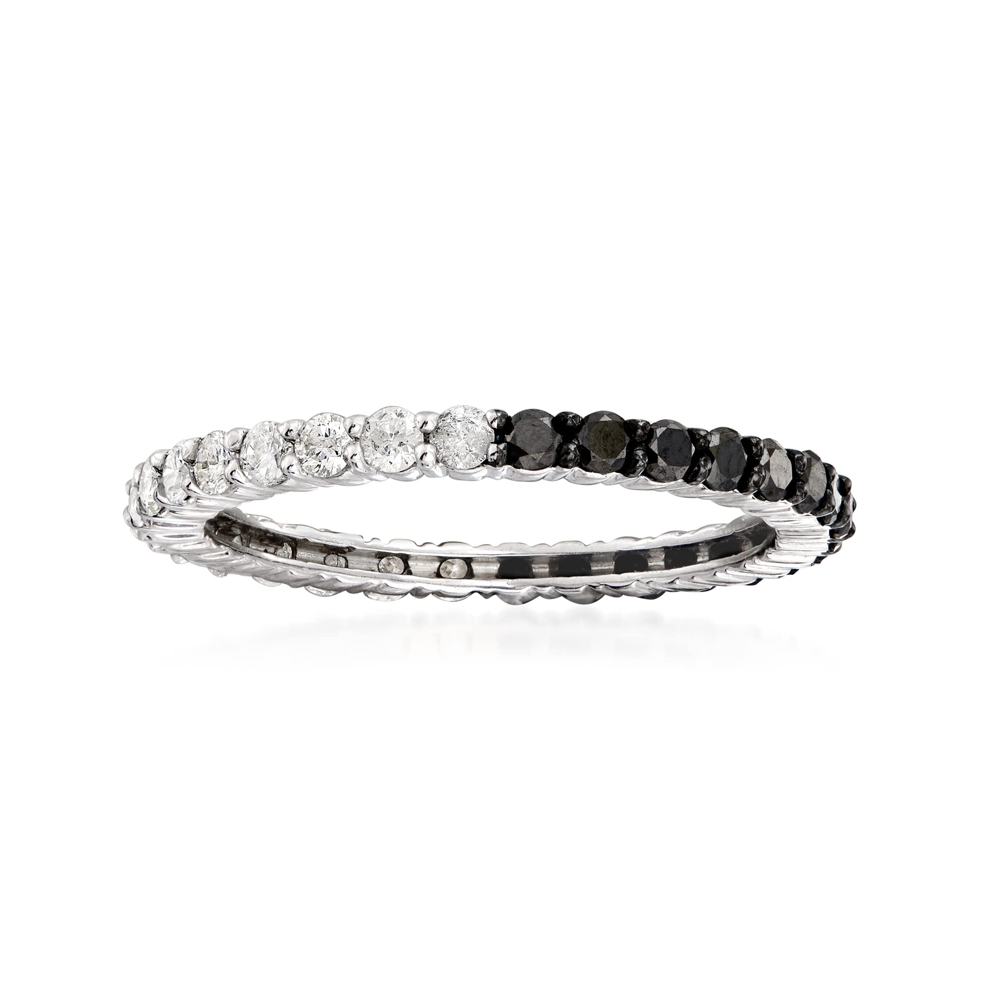 Ross-Simons 1.00 ct. t.w. Black and White Diamond Eternity Band in Sterling Silver. Size 8