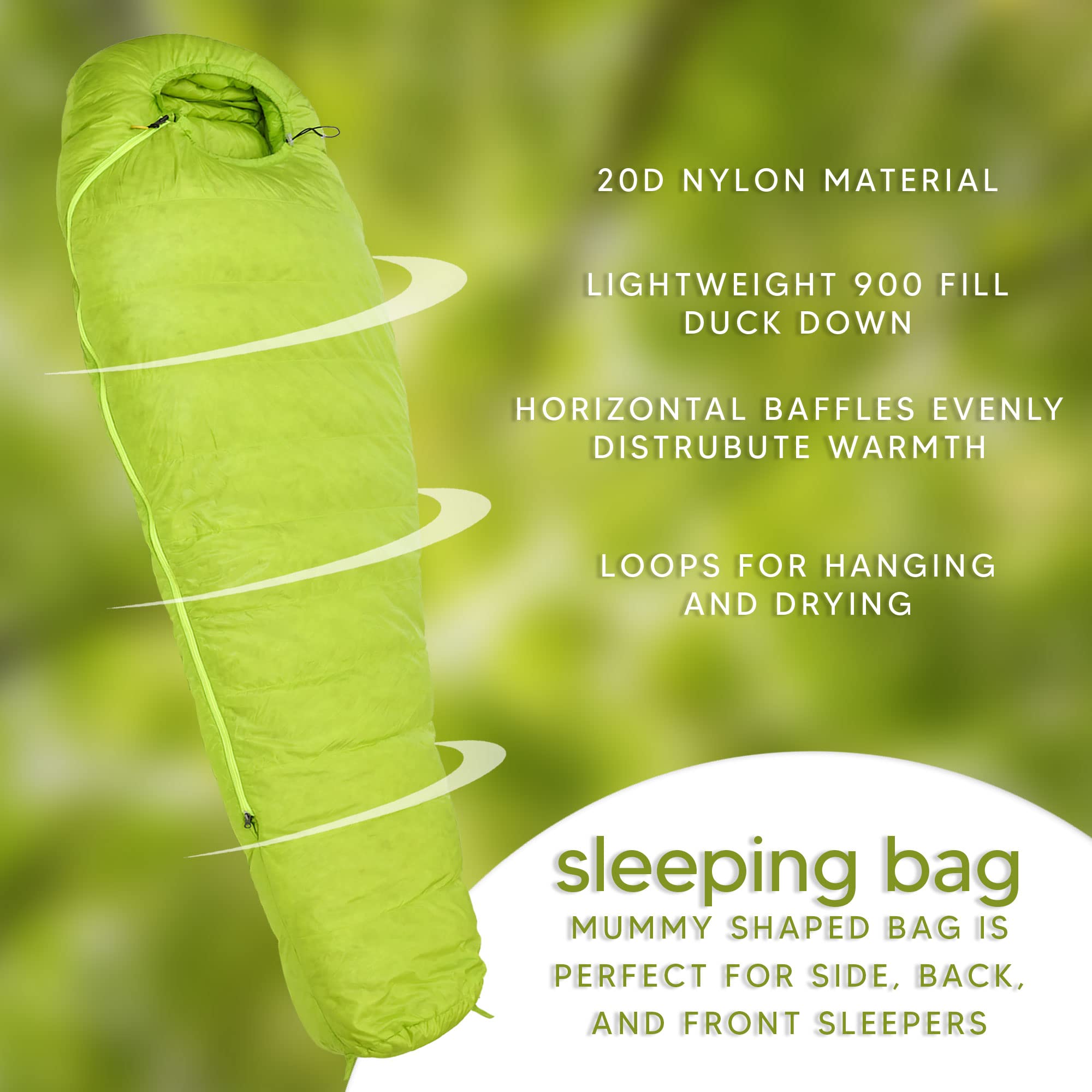 Terruva RDS Sleeping Bag Pillow Kit - 0 Degree Sleeping Bag with Pillow Set - Outdoor Indoor Sleeping Bag with Pillow - Mummy Adult Sleeping Bags - Camping Sleeping Pad Stuff Sacks & Dry Bag Green