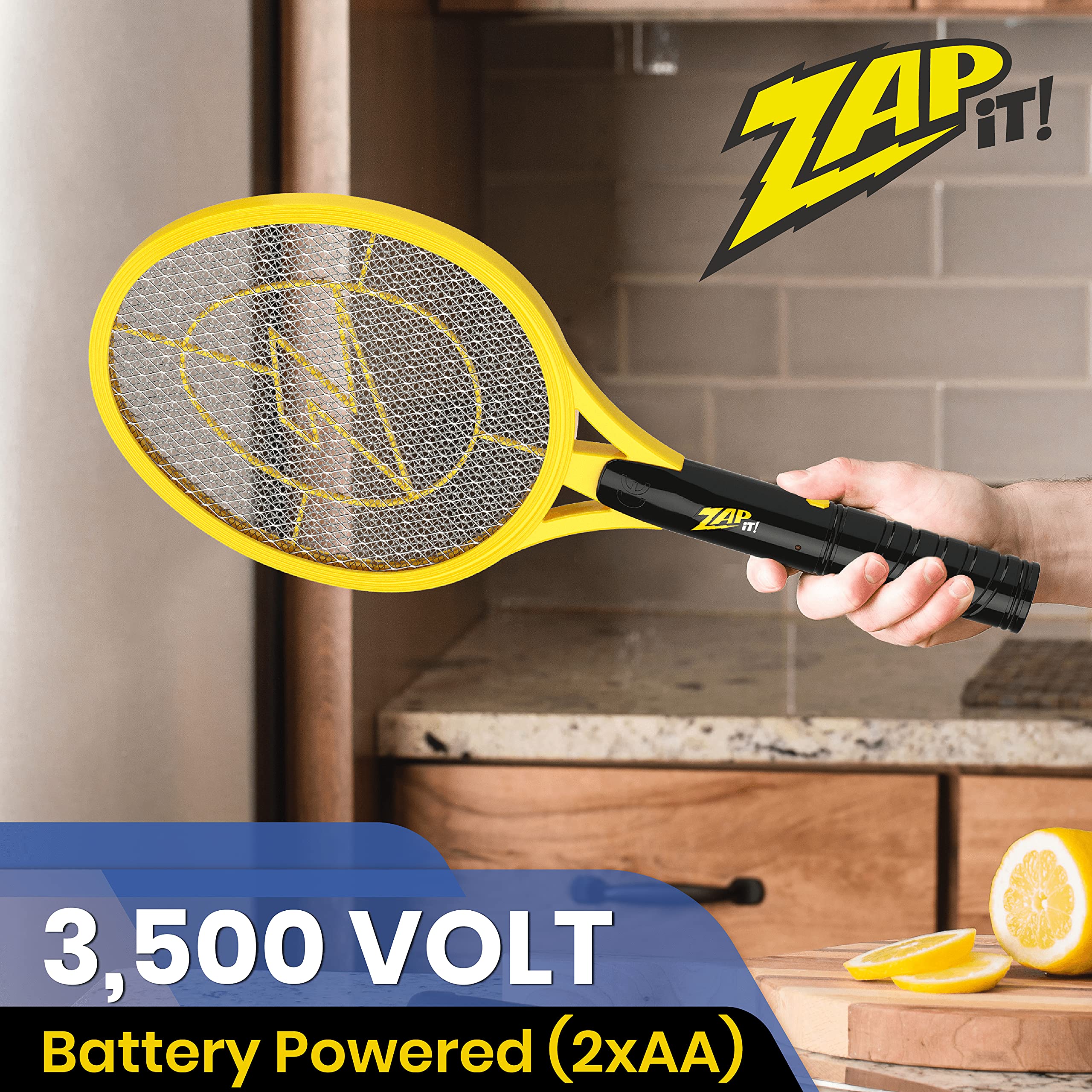 Zap It Electric Fly Swatter Racket & Mosquito Zapper - High Duty Battery Powered 3,500 Volt Electric Bug Zapper Racket - Fly Swatter Electric - Fly Killer Fly Swatter for Indoors (2 AA Included)