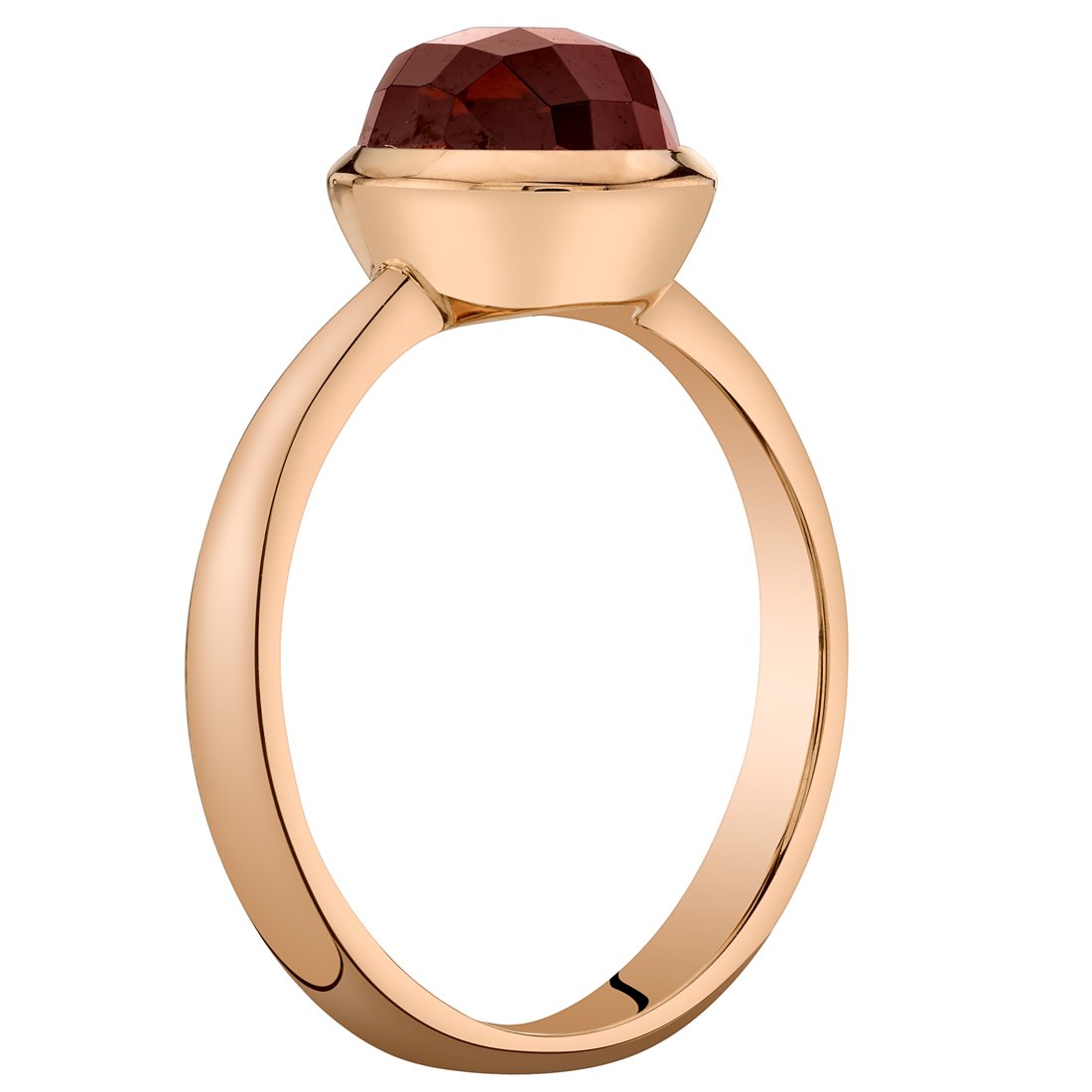 PEORA Red Garnet Solitaire Dome Ring for Women 14K Rose Gold, Genuine Gemstone Birthstone, 2.50 Carats Round Shape 7mm, AAA Grade, Size 9