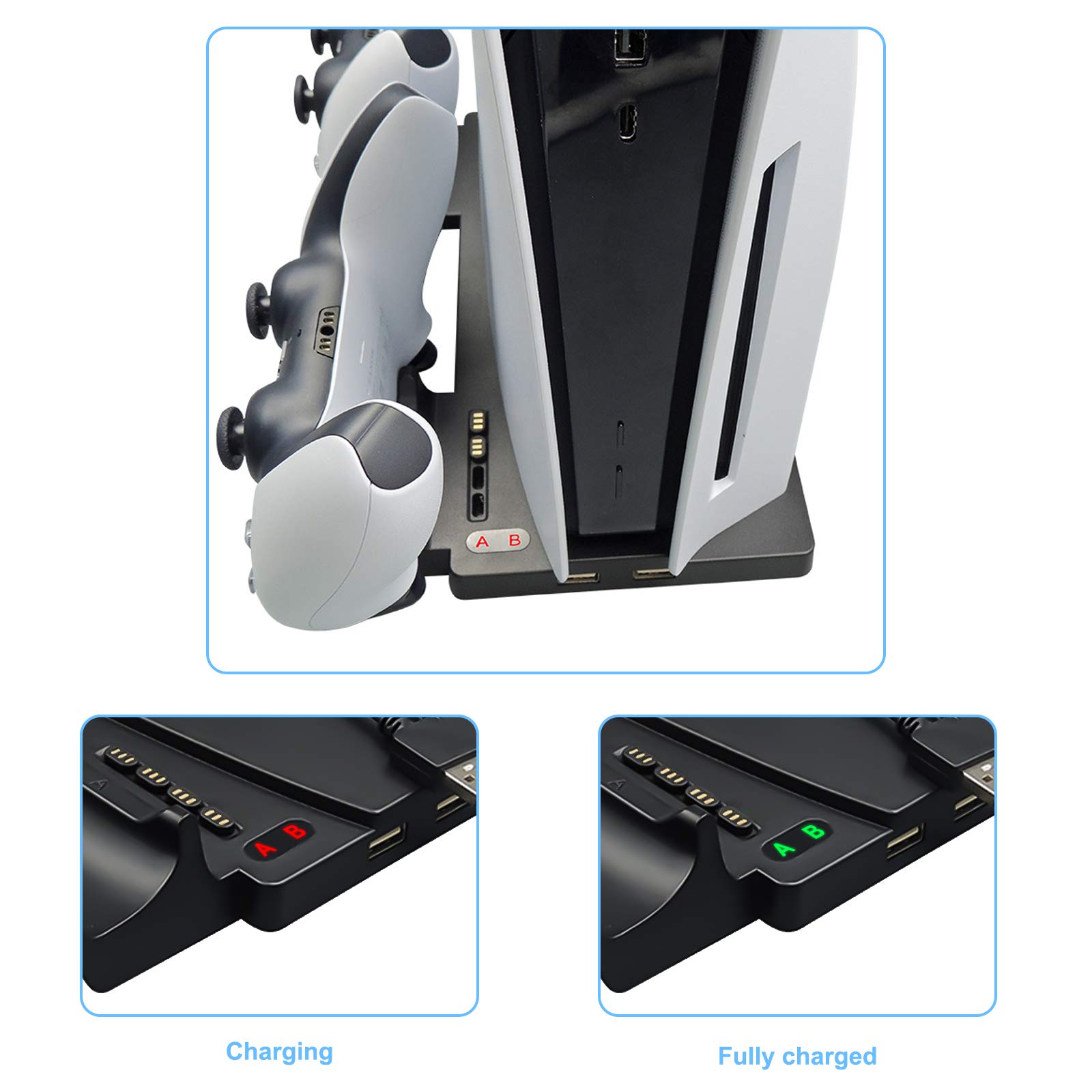 Storage Stand for PS5 Console and PS5 Controller with Dual Sense Controller Charger Dock, LED Indicator and 13 Game Slots, Black