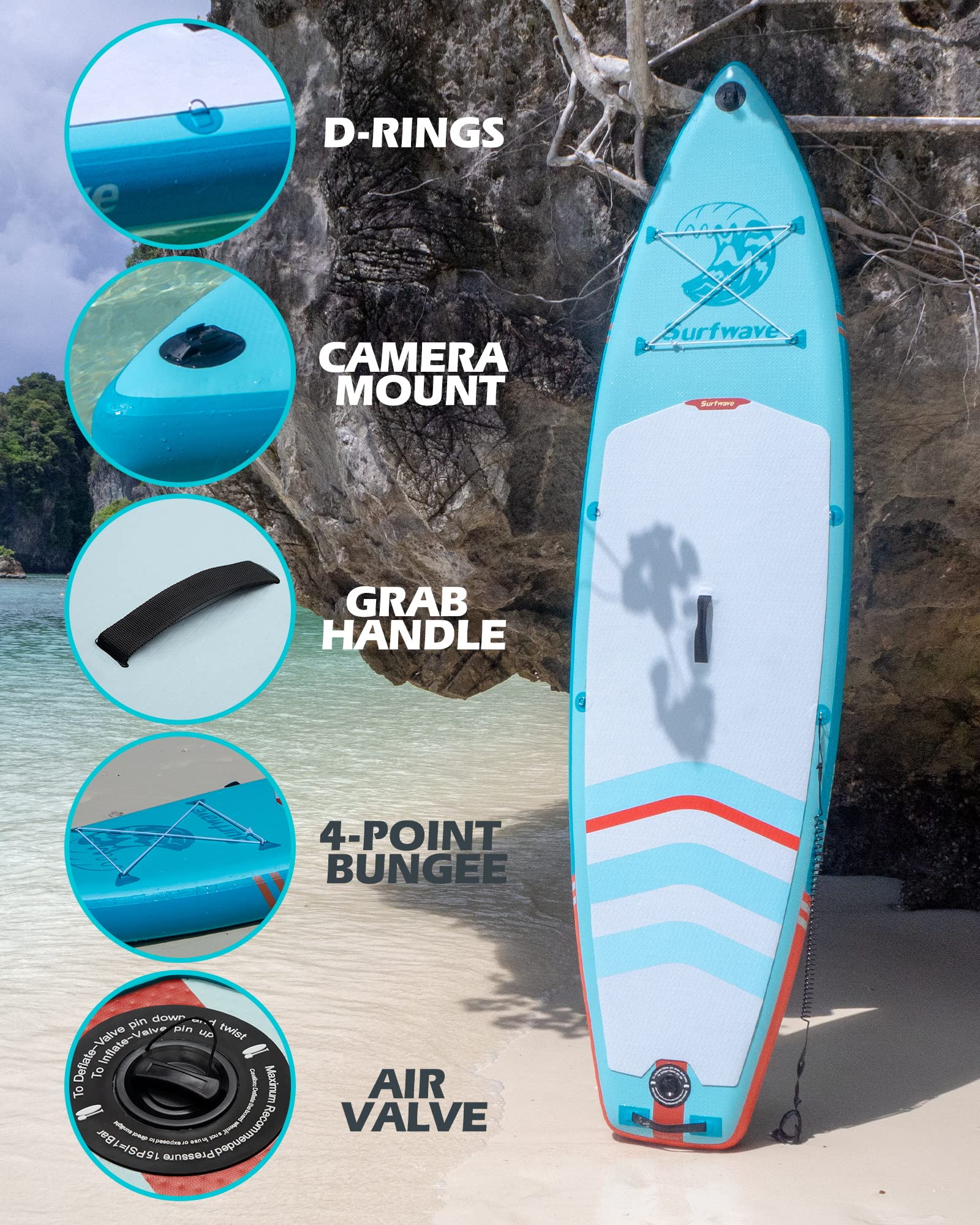 Surfwave 10'8''×33''×6'' Extra Wide Inflatable Paddle Board, Stand up Paddle Board W/Camera Mount, 5L Waterproof, Floatable Paddle, 5MIN Fast Inflate, Ideal SUP Board for Beginners & Expects