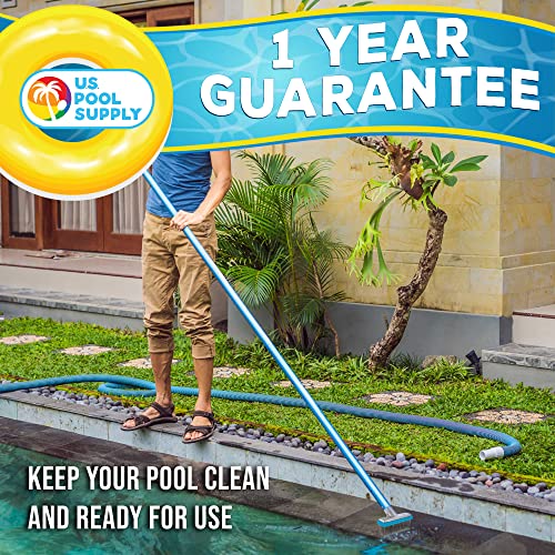U.S. Pool Supply 5" Stainless Steel Wire Bristle Pool Brush, HD Aluminum Pole Handle - Clean Remove Rust Stains on Concrete, Calcium Build-Up on Tiles, Scrub Debris Off Walls, Floors, Steps, Corners