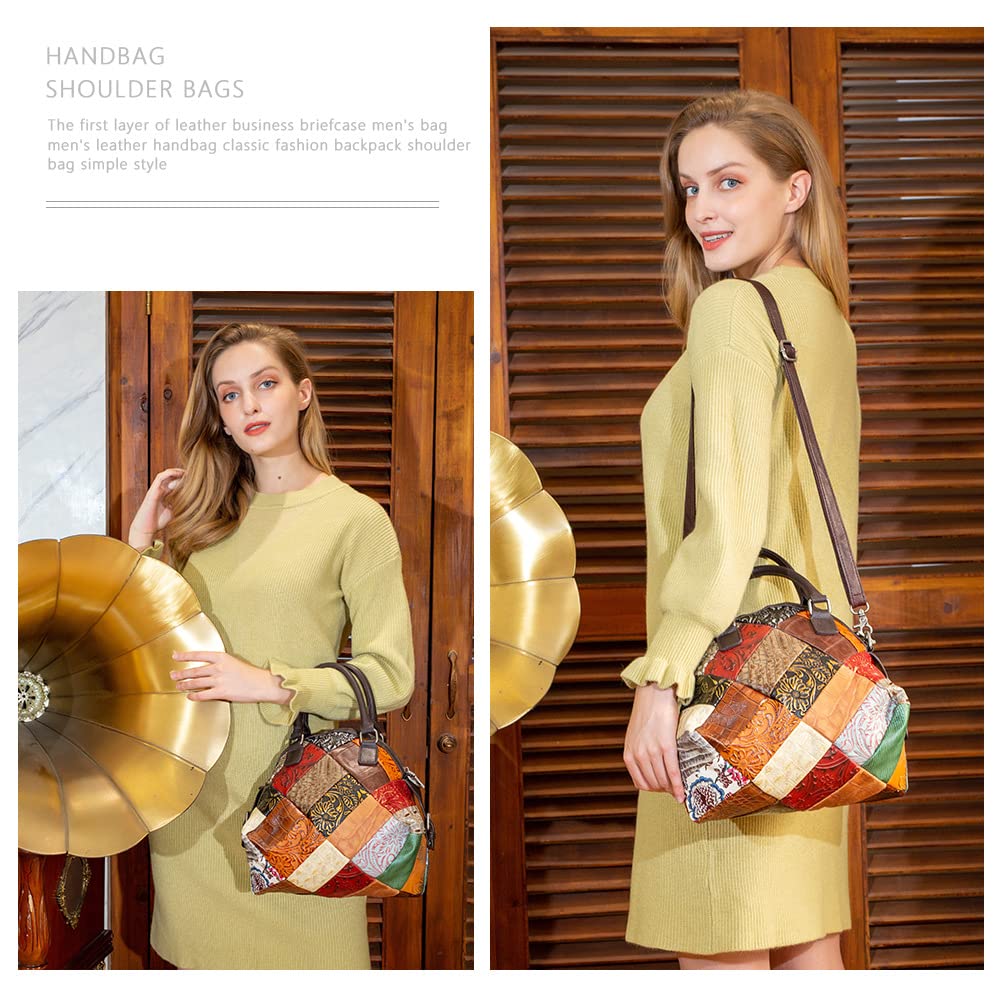 Women's Crossbody Shoulder Bag, Retro Leather Embossing and Patchwork Design Casual Handbag Purse, Multicolor