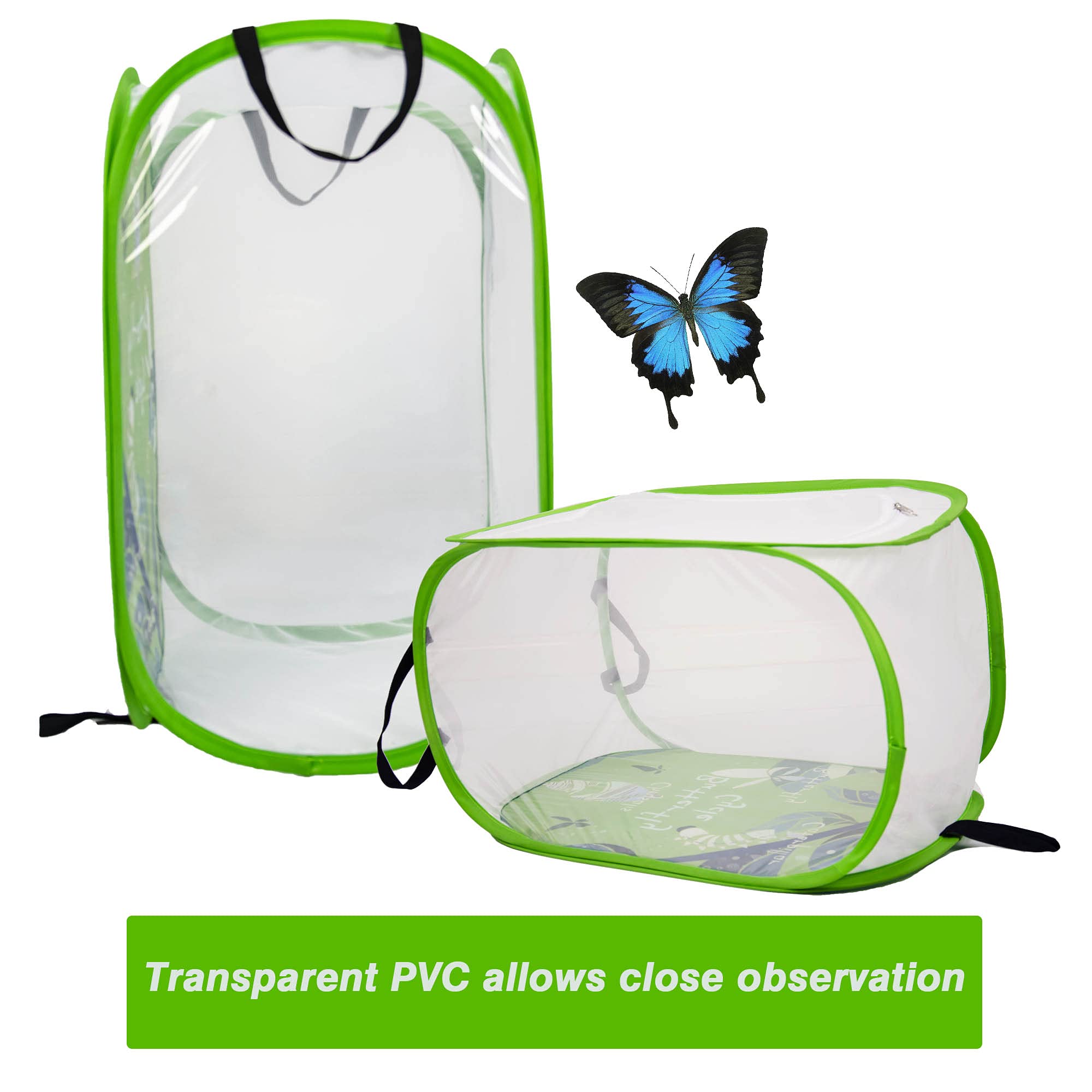 Pop-up Insect and Butterfly Habitat,24" Tall Milkweed plants Net,Collapsible Mesh Cage with Transparent PVC Wall for Observation 16 x 16 x 24 Inches