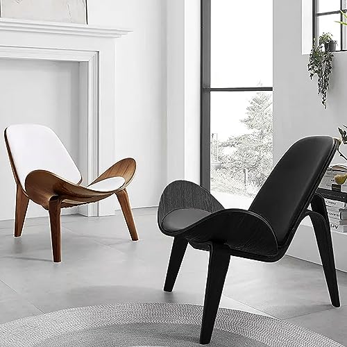 OAKHAM Comfy Shell Chair, Mid Century Modern Accent Chair for Living Room and Bedroom with Protective Foot Pads, Ergonomic Chair (White)