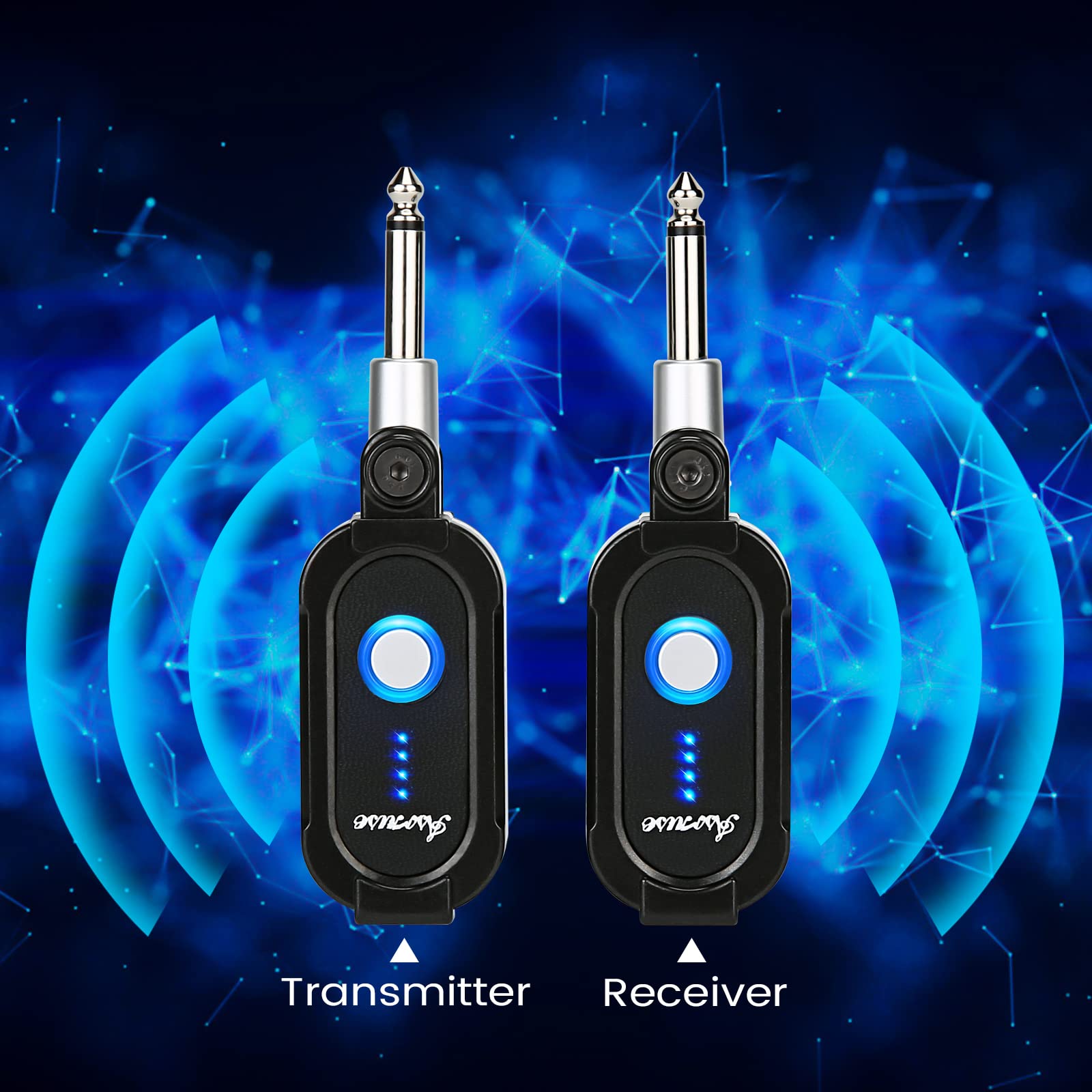 UHF Wireless Guitar System, Rechargeable Digital Wireless Guitar Transmitter Receiver with 20 Channels and Over 6 Hours Long Battery Life for Electric Guitar Bass