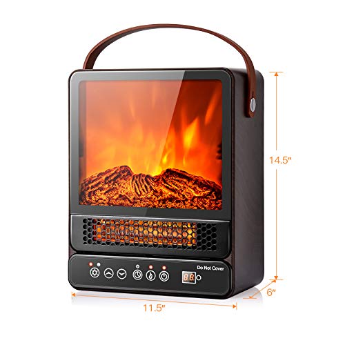 Tangkula 14.5" Mini Portable Electric Fireplace, 750W/1500W Tabletop Stove Heater with 3D Flame & Remote Control, Electric Fireplace Heater with Overheat Protection,12H Timer (Walnut)