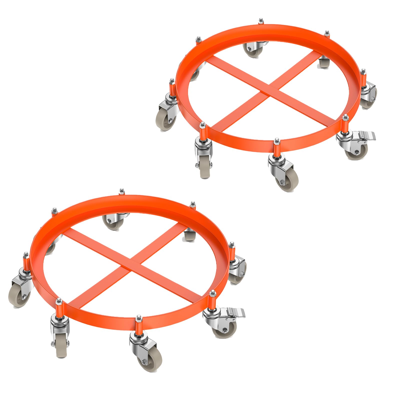 Perbyste Two-Piece 55 Gallon Drum and Barrel Dolly, 2000 LBS Capacity Dolly with 8 Caster Wheels, Trash Can Dolly Non-Tipping Hand, Orange Steel Frame Dolly