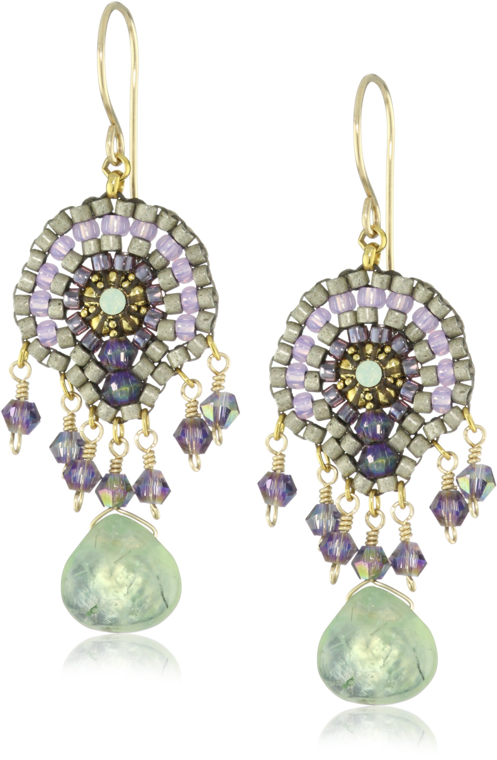 Miguel Ases Green Rutilated Quartz Stone Drop Earrings