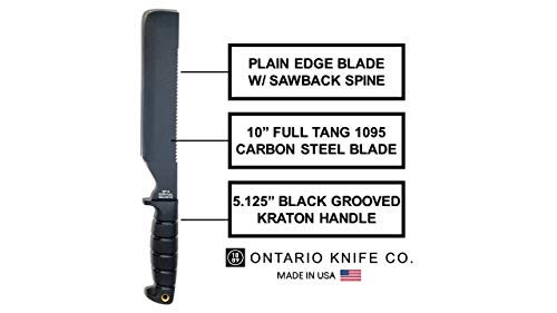 Ontario Knife Company 8683 SP8 Machete Survival 10"" Sawback Blade, Cordura and Leather Sheath, black, one size