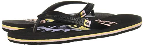 Quiksilver Men's Print 3 Point Sandal Flip-Flop, Black/Black/Yellow Molokai Pulse, 12