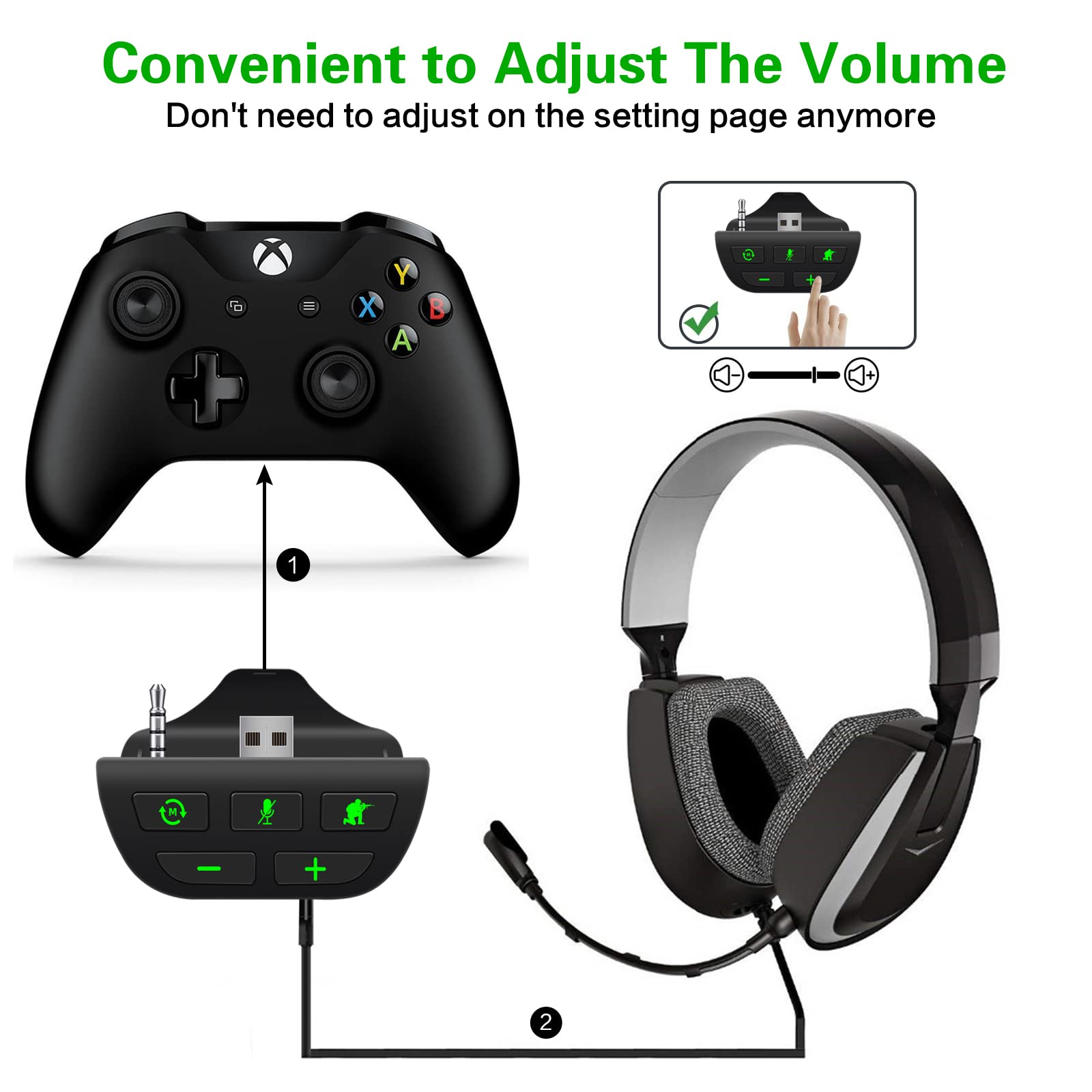Stereo Headset Adapter for Xbox One, Xbox Series X/S Controller, Sound Enhancer Audio Mic Adapter for Xbox Controller, Headphone Converter with Volume Control and Scout Mode