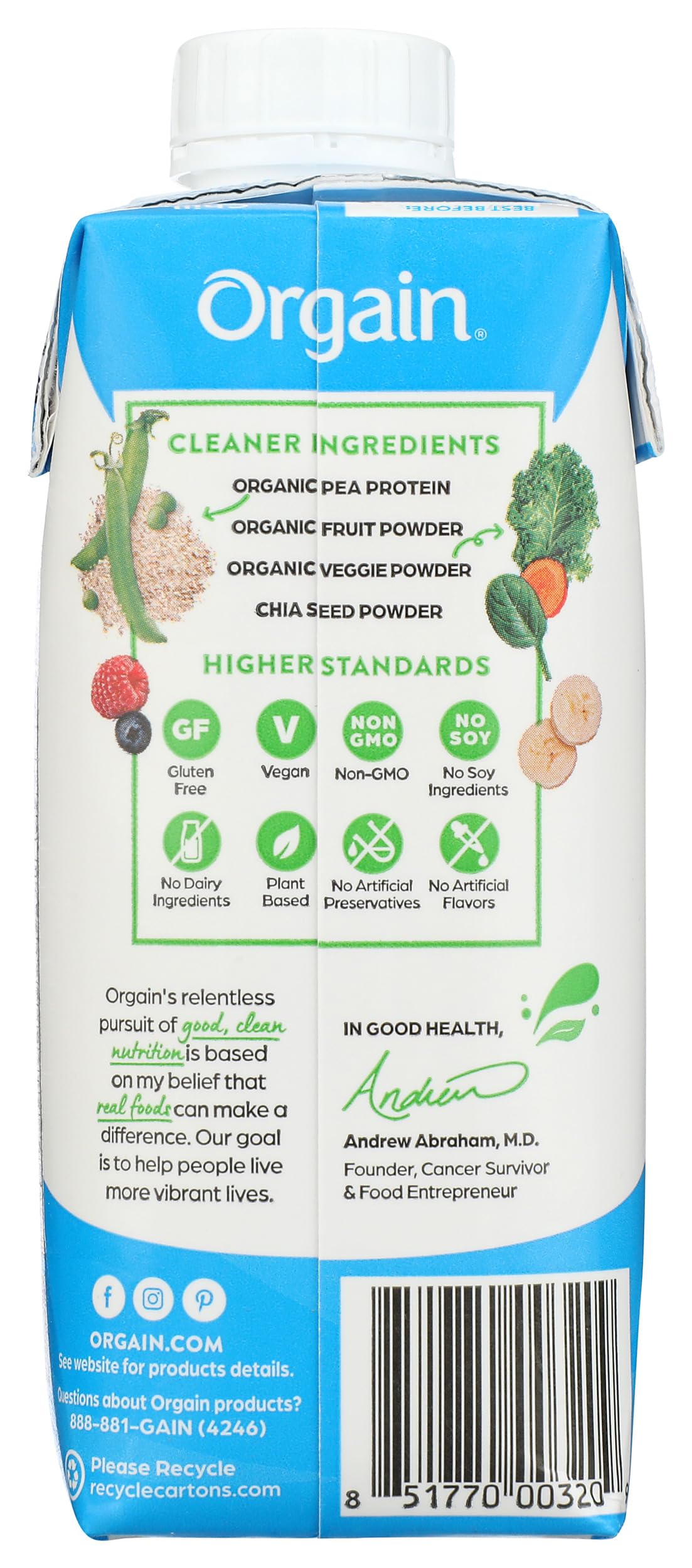 Orgain, Nutri Shake Vegan Sweet Vanilla Bean Organic, 11 Fl Oz