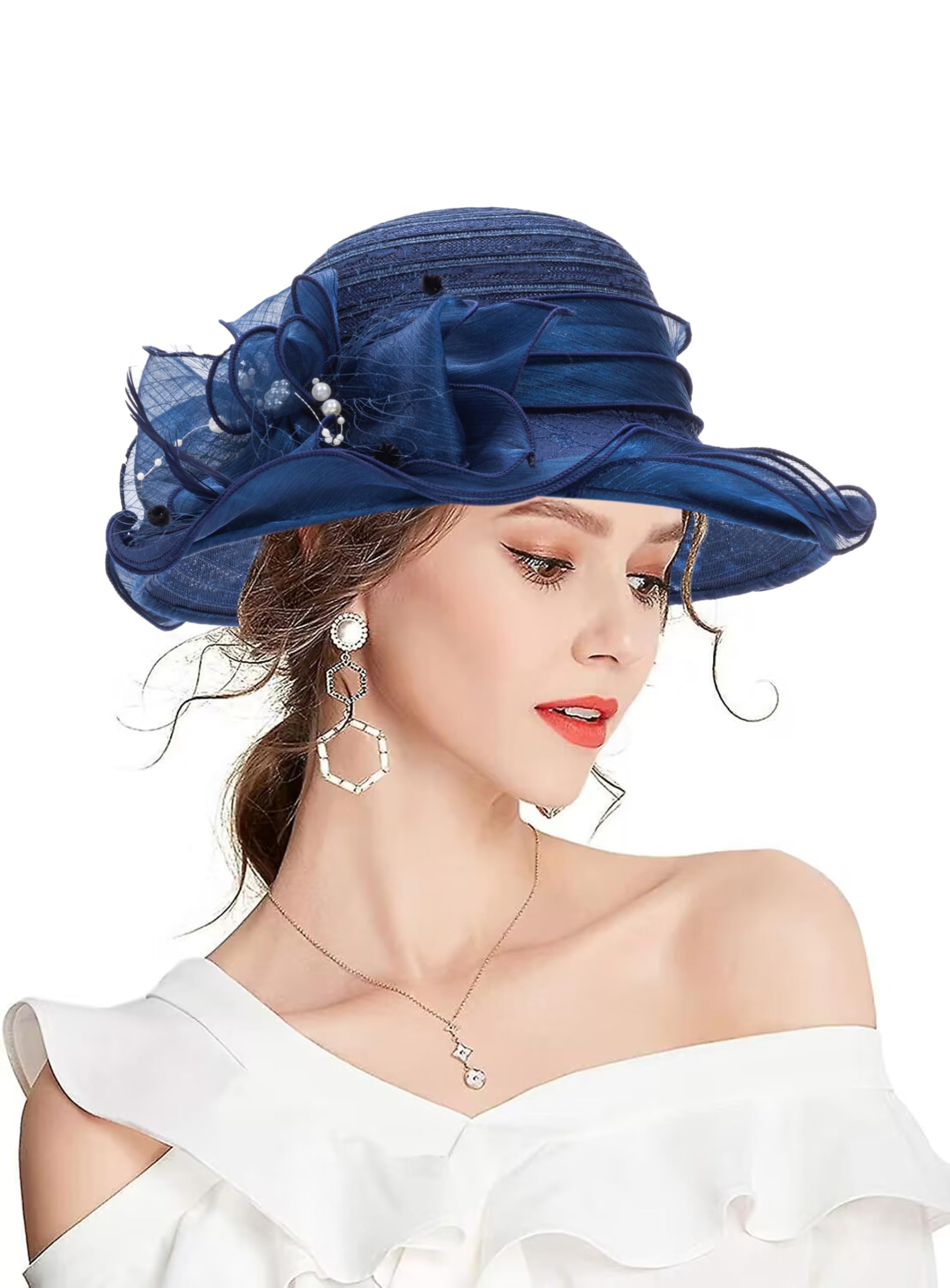 Women's Kentucky Hat Derby Church Dress Hat Fascinator Tea Party Hats Navy Blue