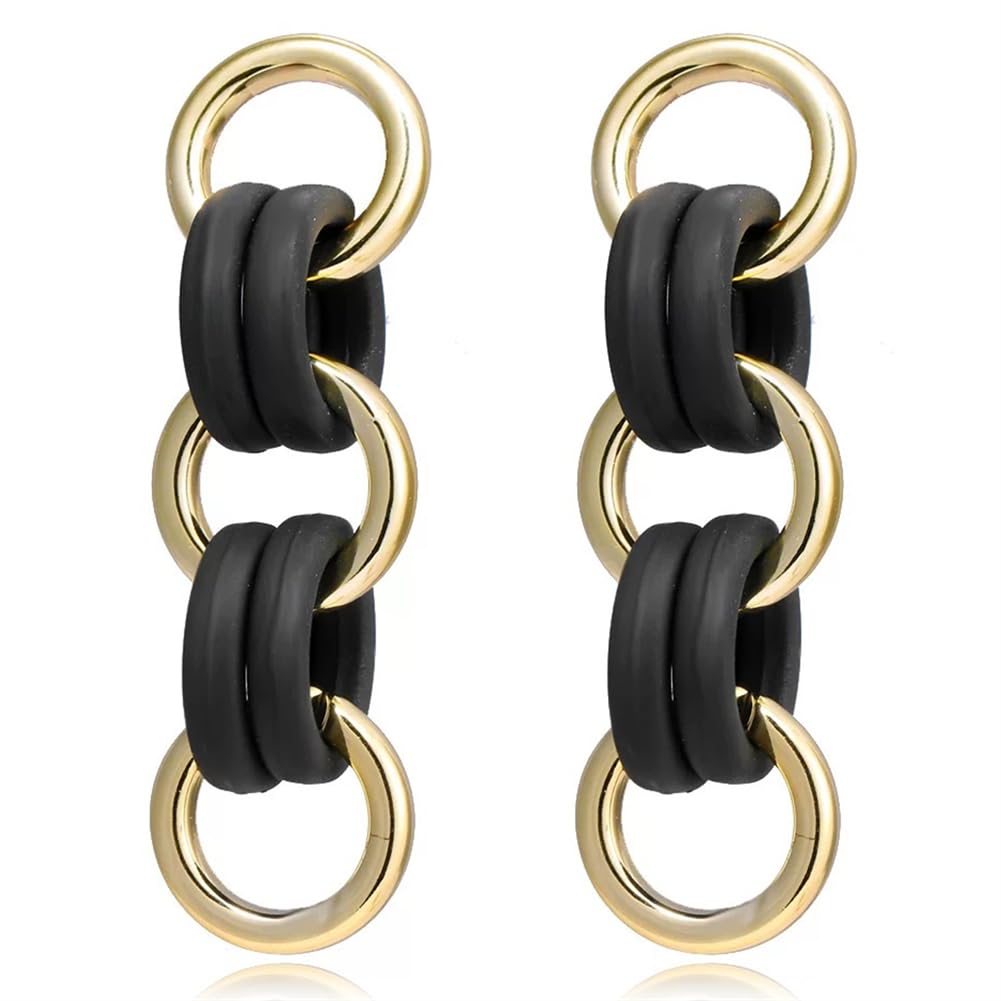 MIGUO STORE Unique Black Exaggerate Chain Earrings Creative Personality Geometric Floor Hollow Drop Dangle Earrings For Women (Gold Black Long Chain Earrings)
