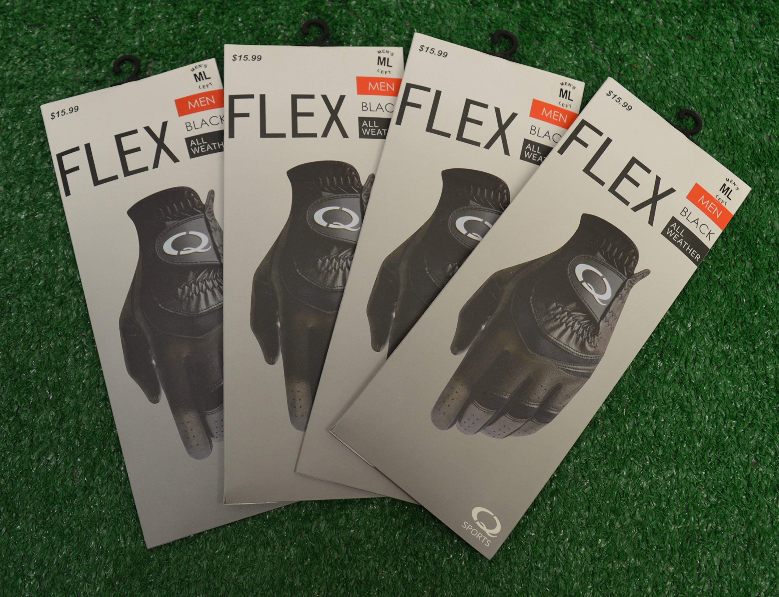 Q Sports 4 Flex All Weather Black Golf Gloves - Men's Left Hand Medium Large