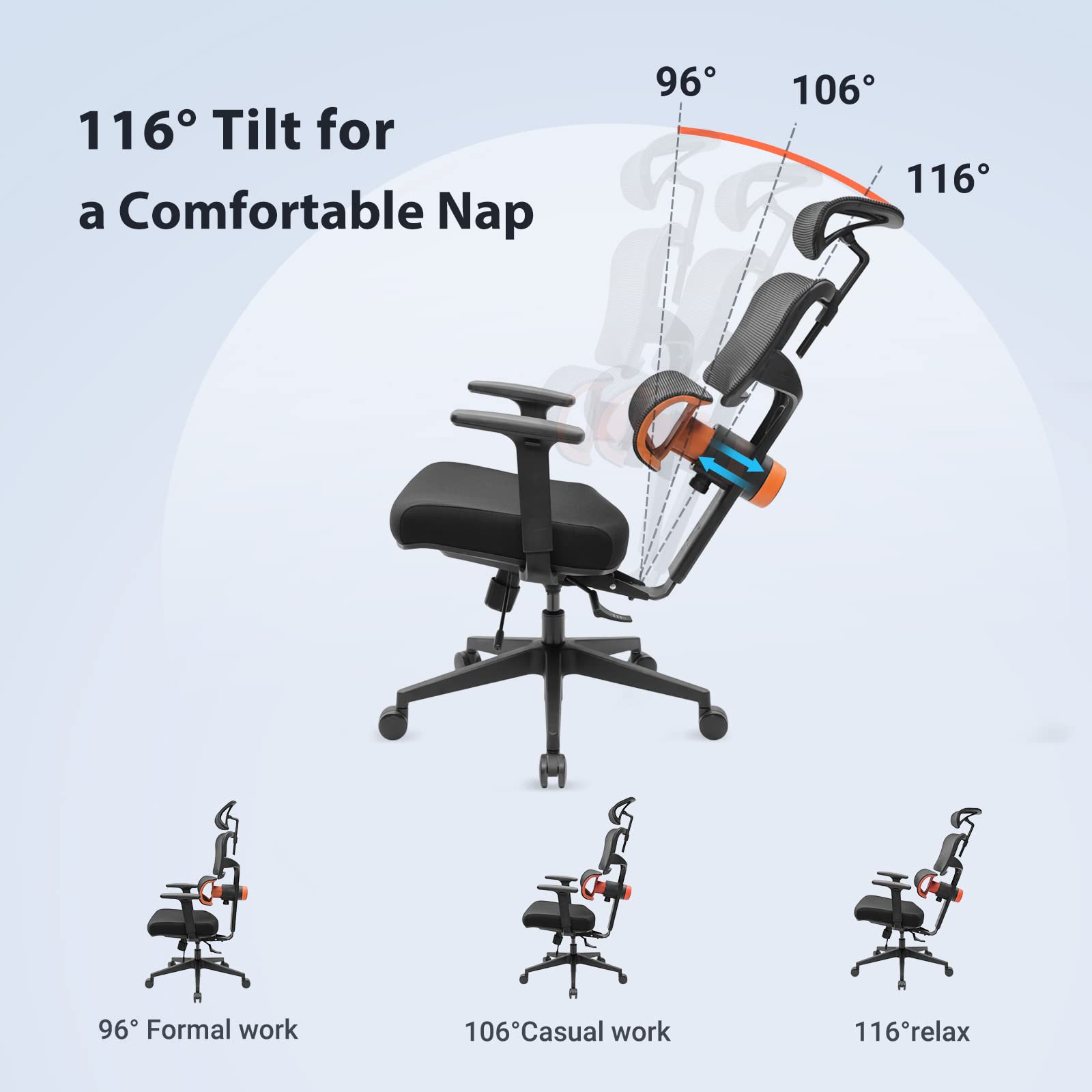 Newtral Ergonomic Office Chair, Automatic Waist-Chasing High Back Desk Chair with Adjustable Lumbar Support & Headrest, 3D Flip-up Armrest, 96°-116° Tilt Function for Office and Home Black