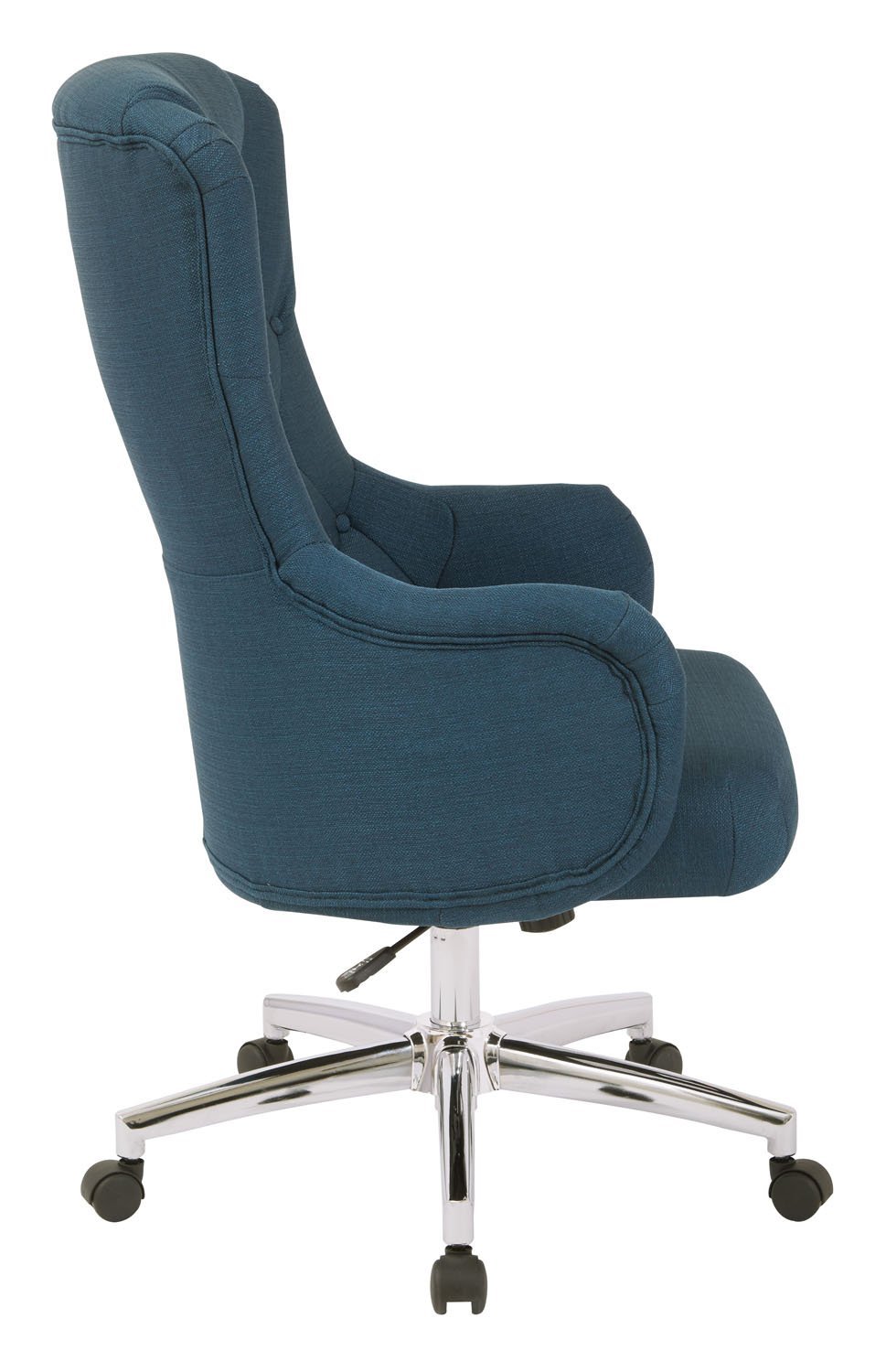 OSP Home Furnishings Ariel Tufted High Back Desk Chair with Wraparound Arms and Chrome Base, Klein Azure
