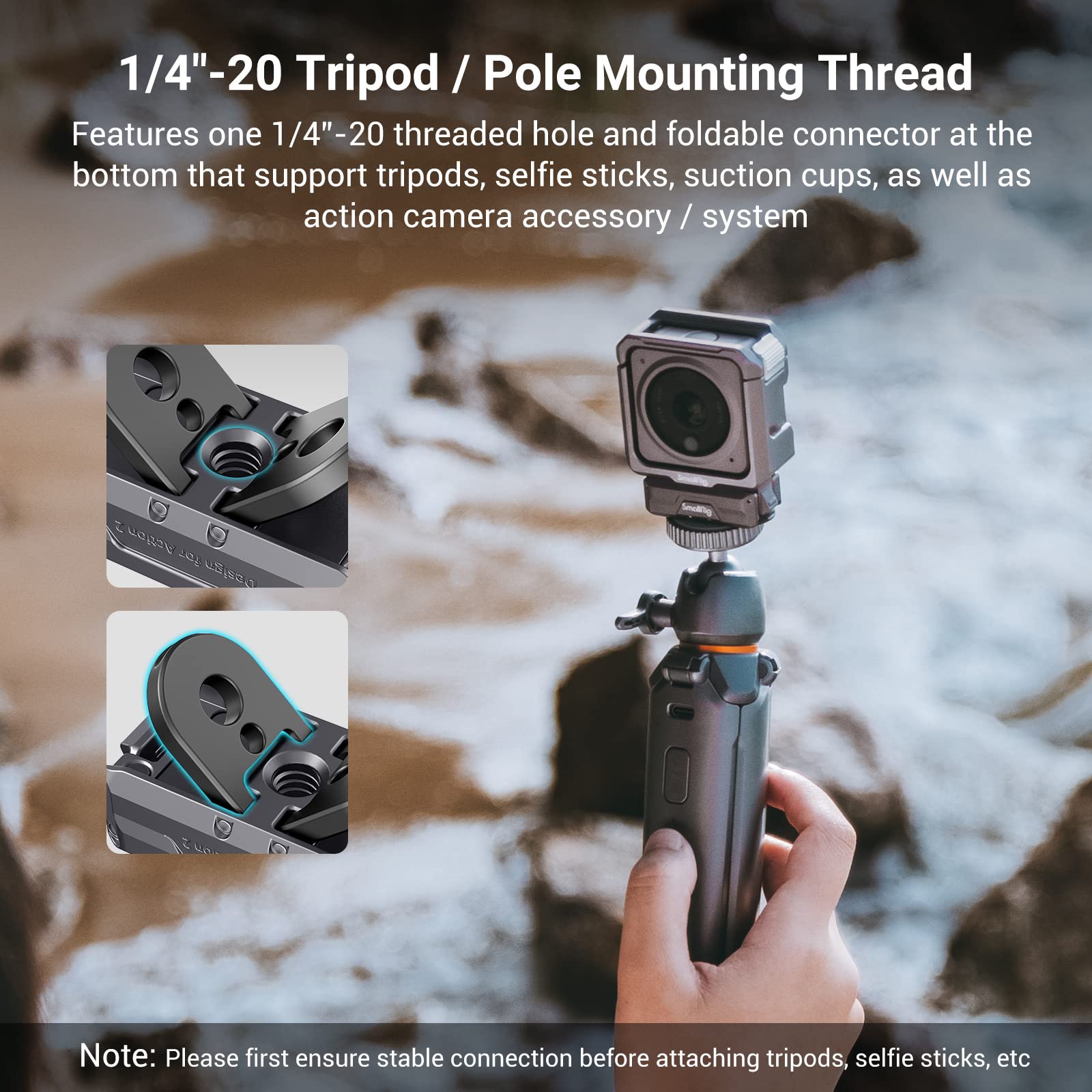 SMALLRIG Magnetic Adapter Mount for DJI Action 4 / Action 3 / Action 2, with Adapter Connection and 1/4” Thread for Osmo Action 3 / Action 2, for Tripod, Selfie, Vlogging, YouTube - 3662