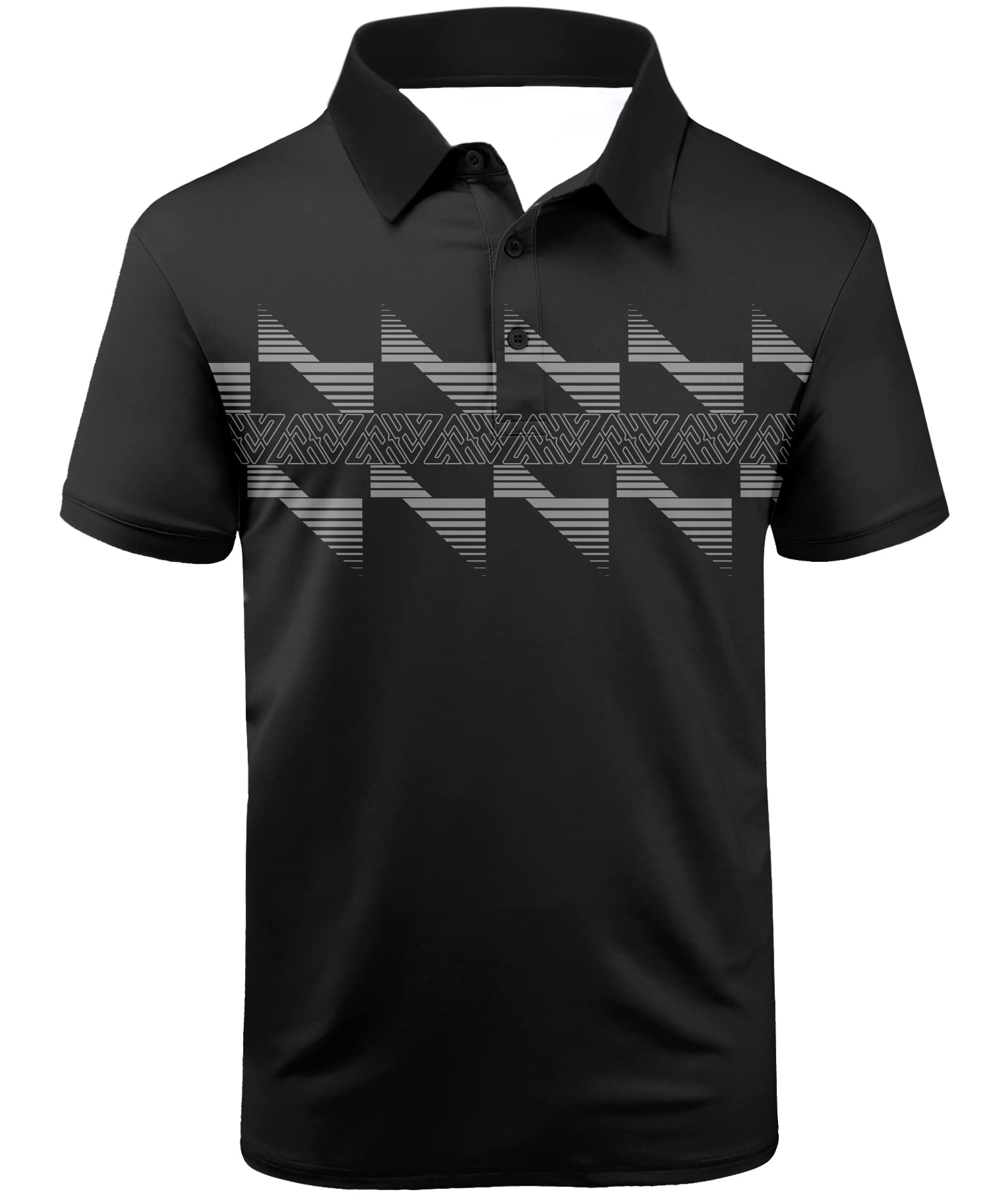 ZITY Mens Golf Polo Shirts Short Sleeve Moisture Wicking Performance Shirt Regular Fit Black Pattern Collared Shirt Large