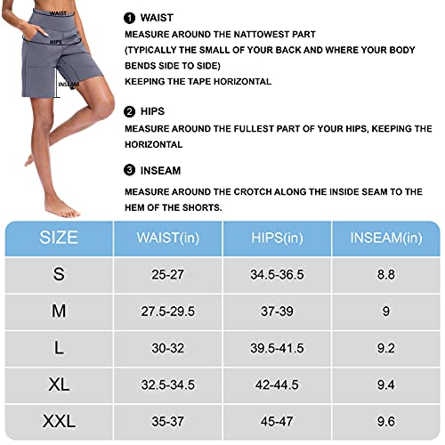 SANTINY Bermuda Shorts for Women with Zipper Pocket Womens High Waisted Long Shorts for Running Workout Athletic(Black_L)