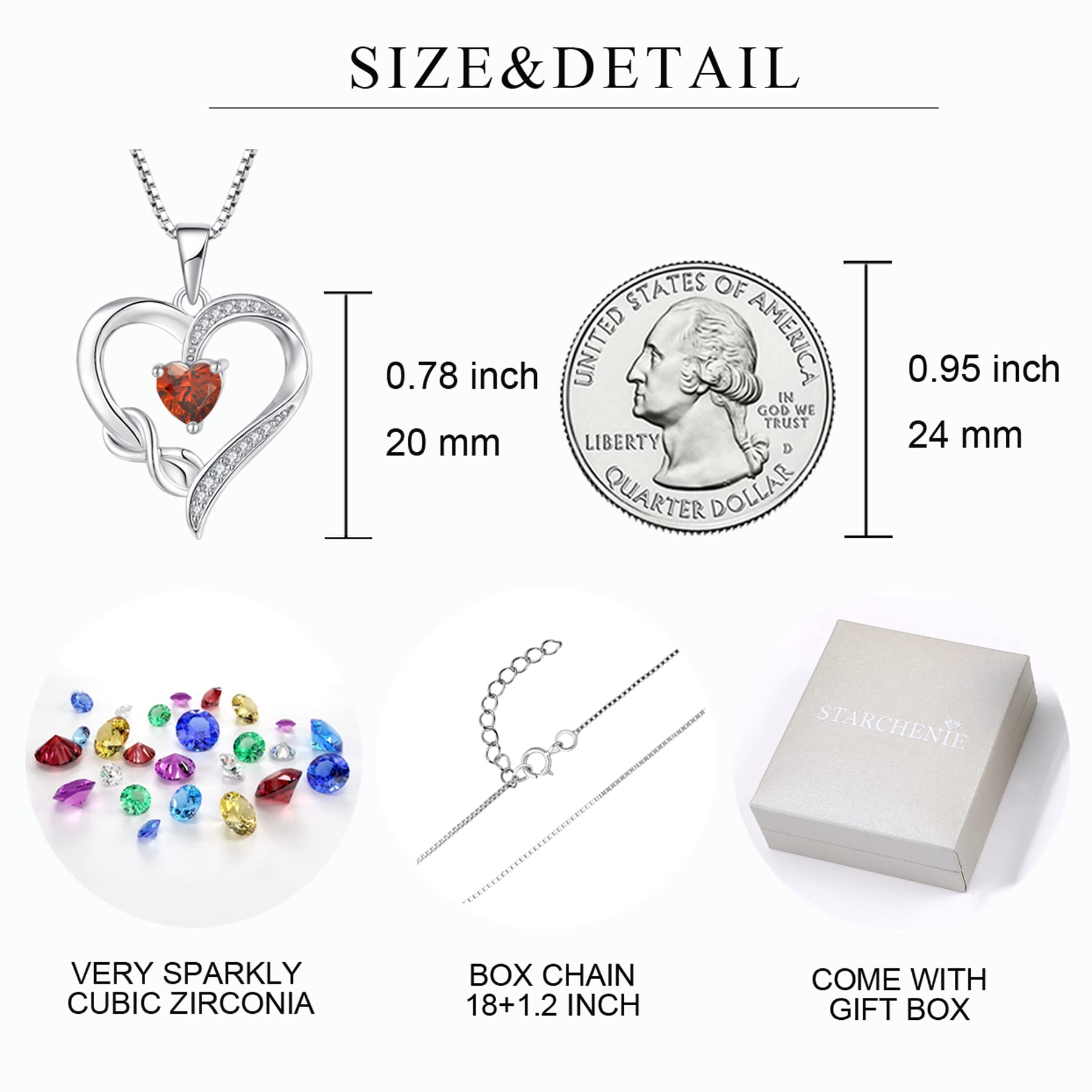 STARCHENIE Infinity Heart Necklace 925 Sterling Silver Love Heart Pendant Created Ruby Jewelry for Women