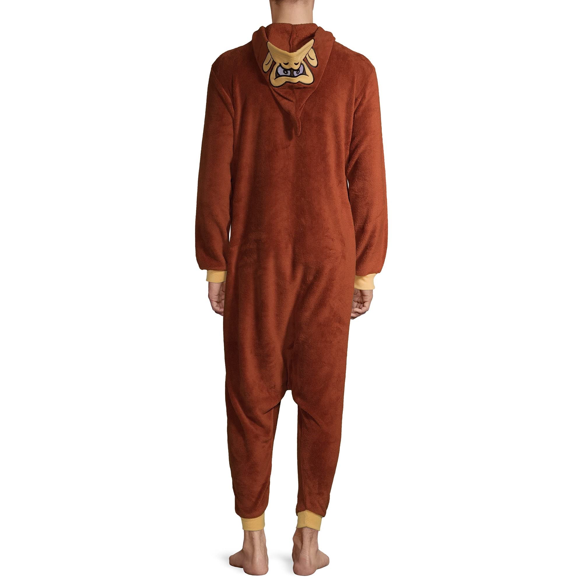 Nintendo Men's Plush Fleece Donkey Kong One Piece Kigurumi Union Suit Pajama, Medium Brown