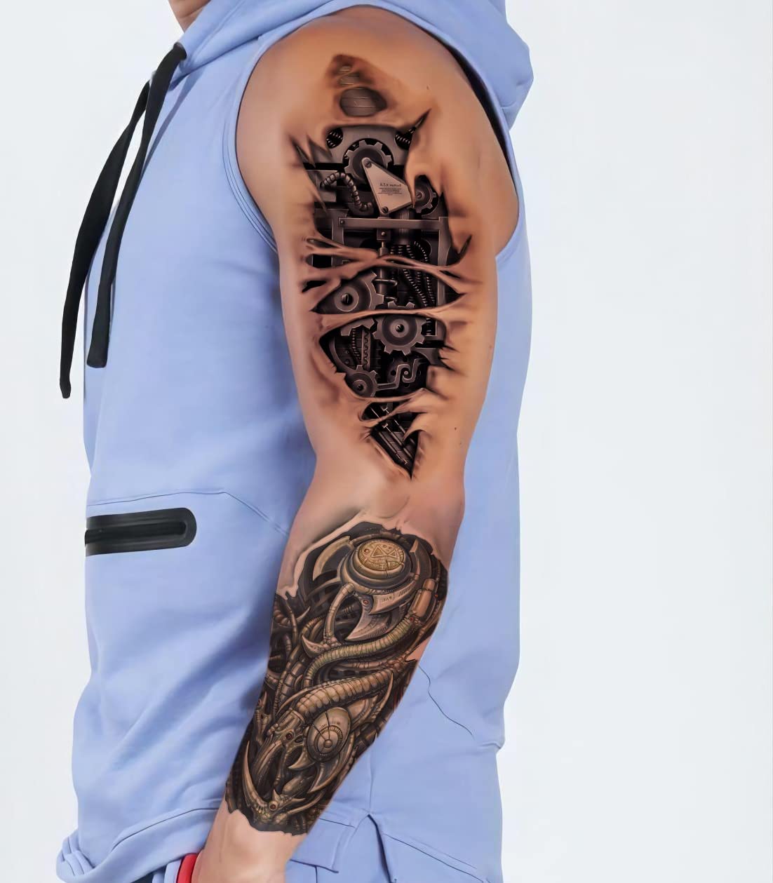 ROARHOWL Very cool machine 3D realistic fake tattoos,wound robot makeup Temporary Tattoos for men women (Design 5)