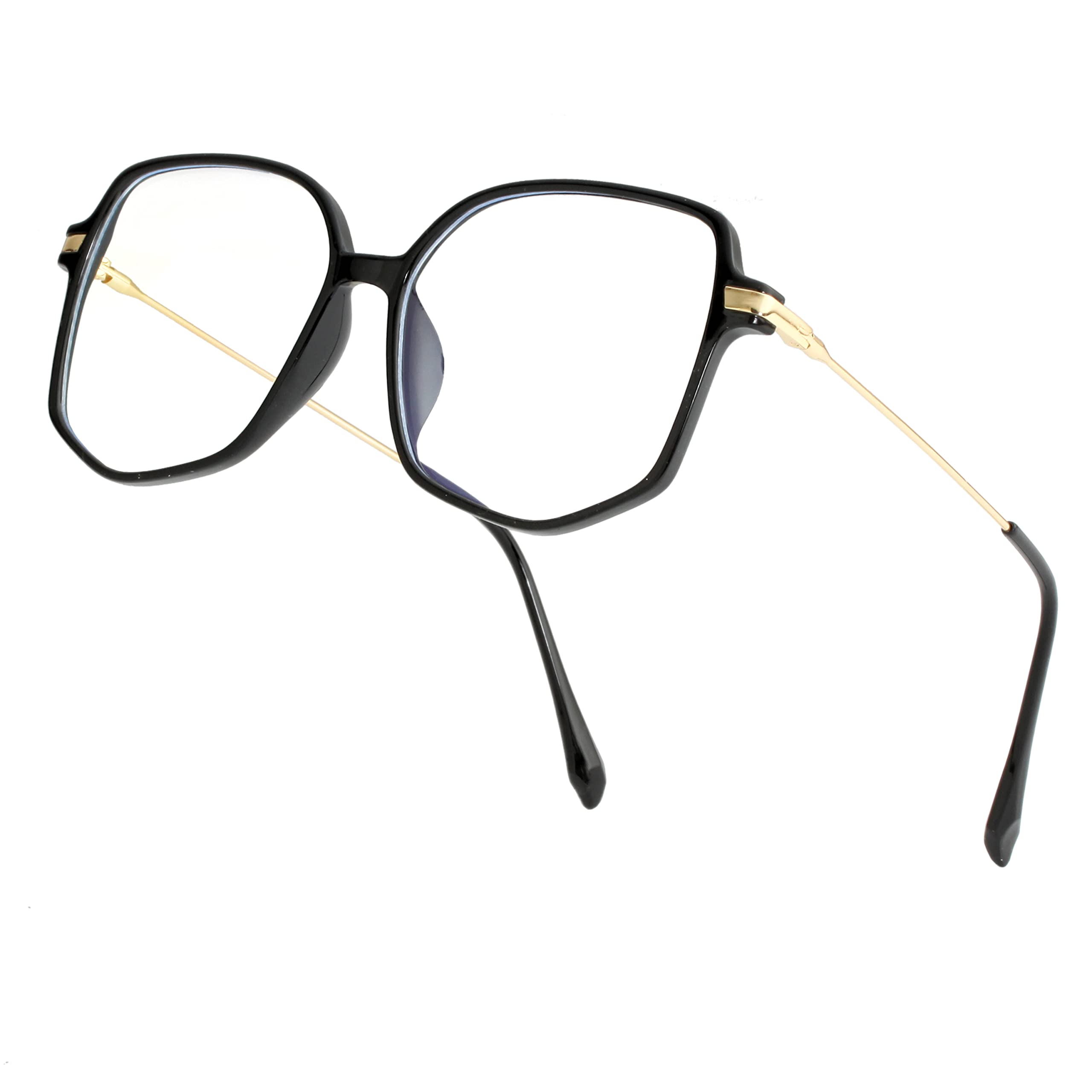 Teumire Classic Fake Nerd Glasses for Women Men Clear Lens Semi Rimless Eyeglasses (Bright Black Frame)