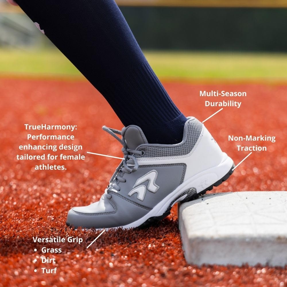 Ringor Flite Softball Turf Shoes - Lightweight and Durable Softball Shoes for Women - White and Silver - Size 9