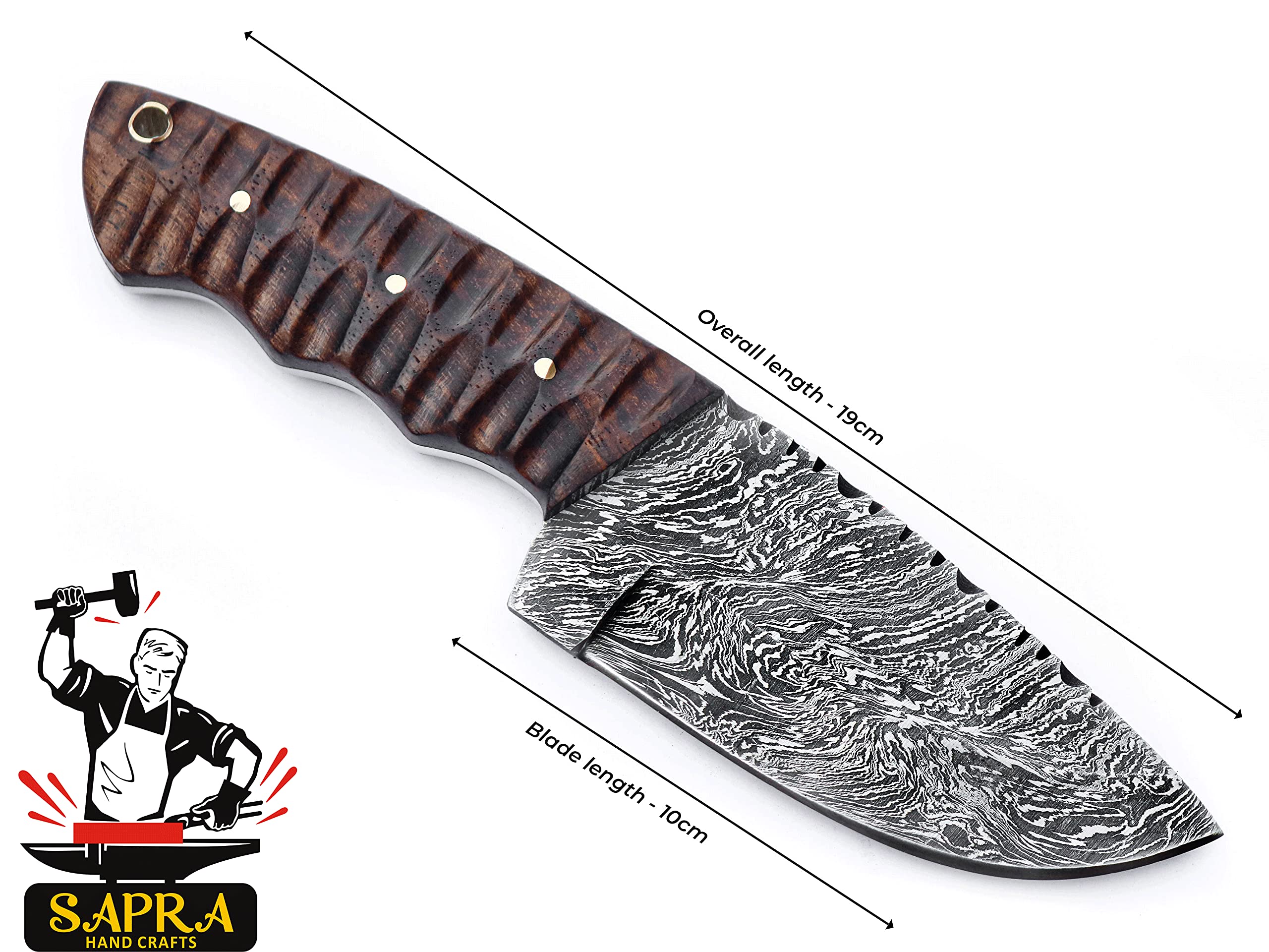 Sapra Custom Made Forged Damascus Steel Hunting Knife Fixed Blade EDC Survival Tactical Camping Skinner/Skinning Knife with Leather Sheath P-1943-RW