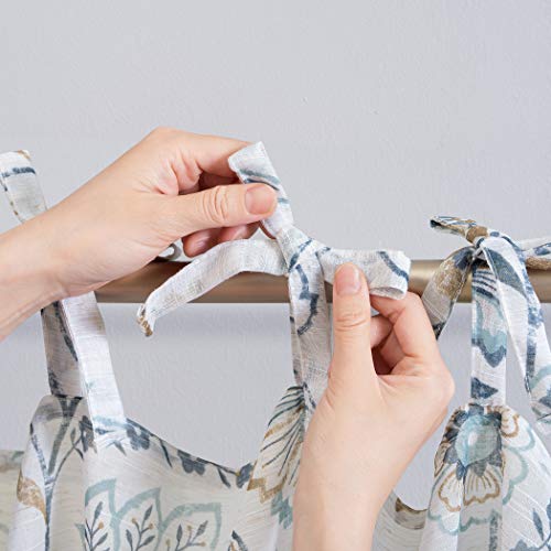 No. 918 Cielle 2-pack Folk Floral Linen Blend DIY Crafted Sheer Tie Top Curtain Panel Pair, 50" x 84", Silver Gray