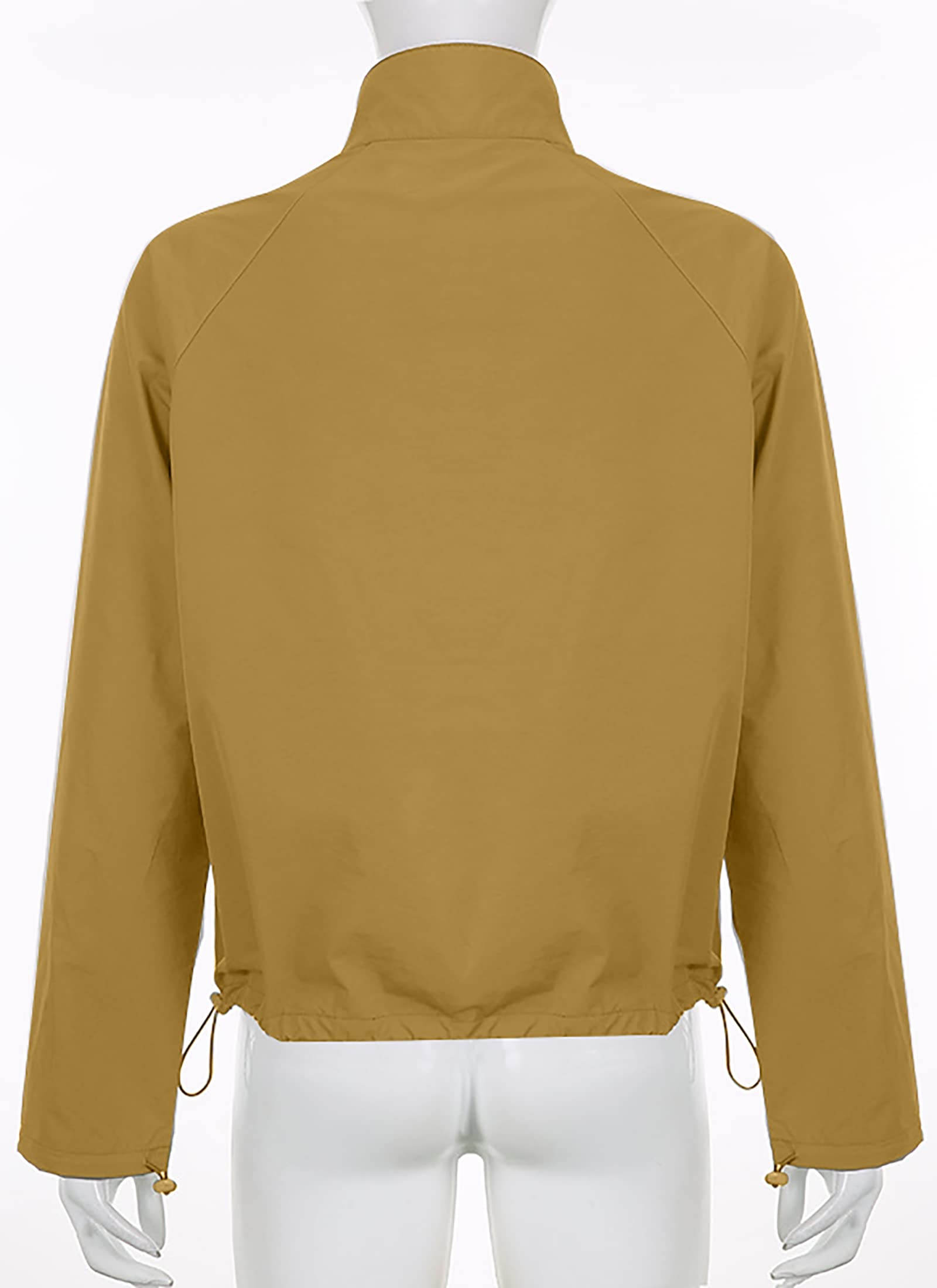 Women Quarter Zip Workout Jacket Long Sleeve Cropped Athletic Running Pullover Sweatshirt Casual Windbreaker KahkiL