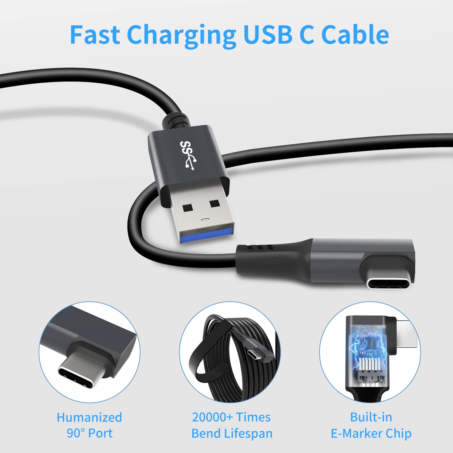 VeeR Link Cable 20FT for Quest 2 PC/Steam VR, USB C Link Cable High Speed Data Transfer Cord E-Marker Included Black