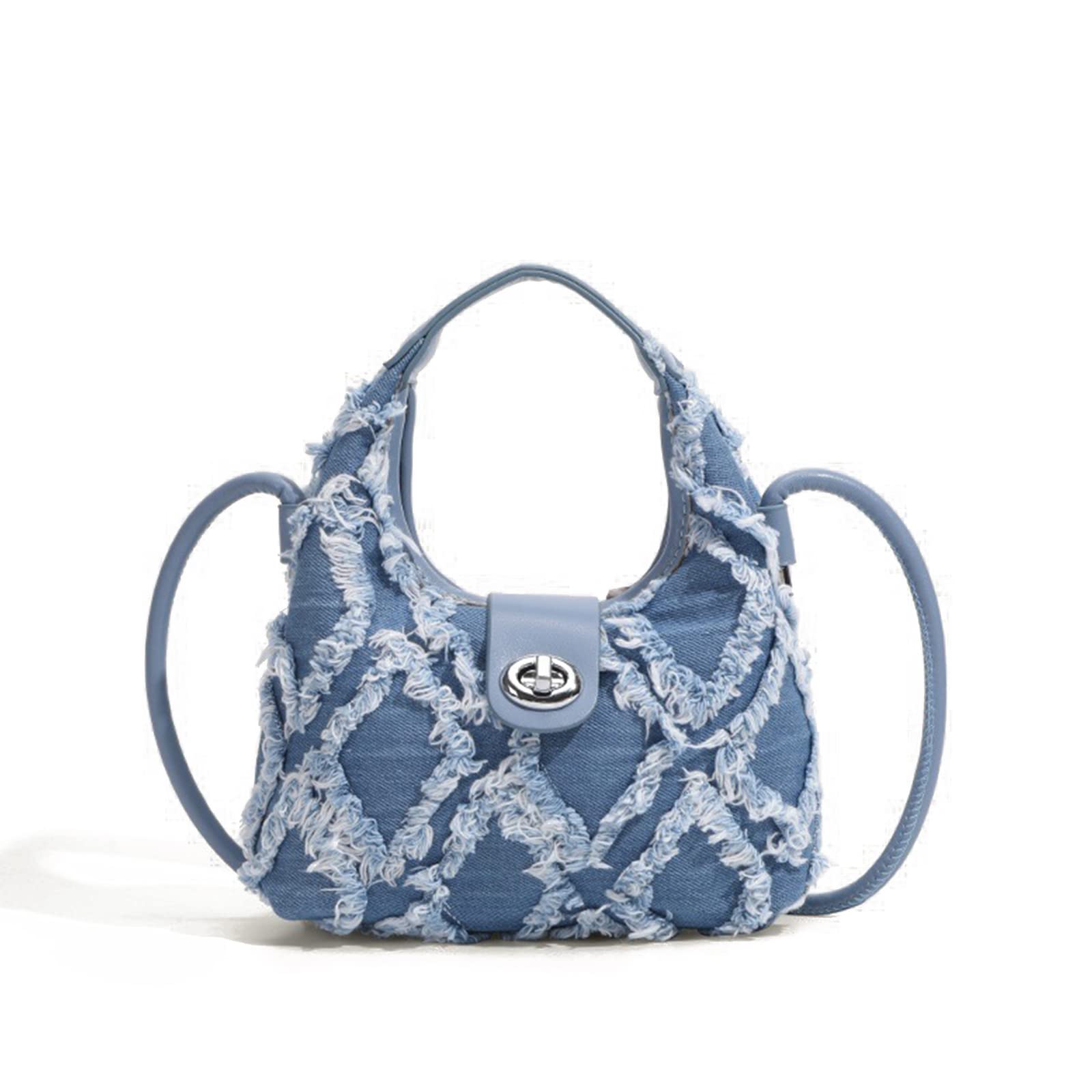 Women Small Shoulder Bags Quilted Crossbody Distressed Jean Denim Purse Clutch Handbag 43