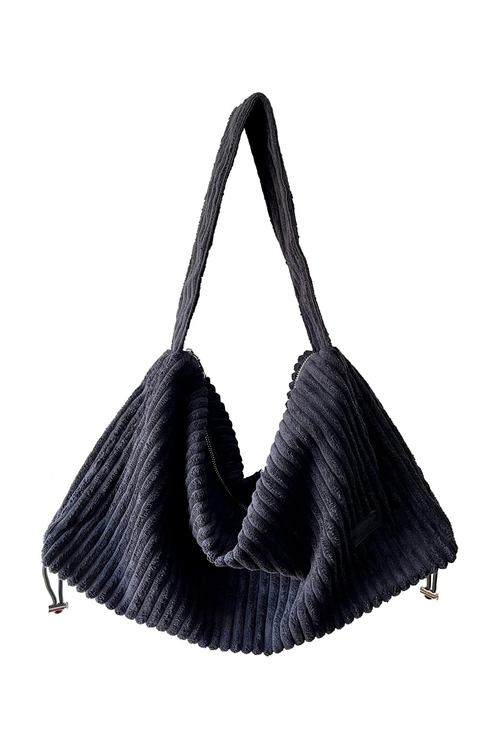 Ulisty Women Corduroy Large Capacity Shoulder Bag Wide Strap Hobo Bag Casual Underarm Bag Handbag black
