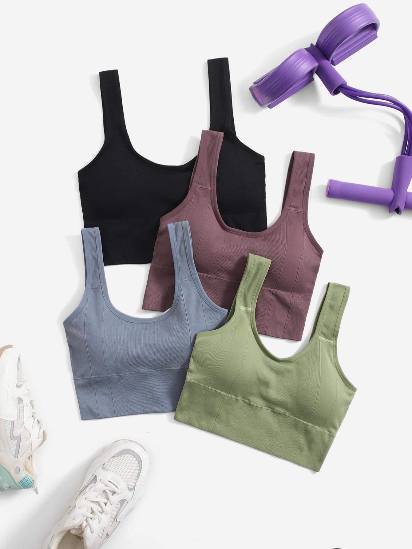Verdusa Women's 3 Pack Ribbed Sports Bra High Support Athletic Workout Yoga Bra Multicolor C M