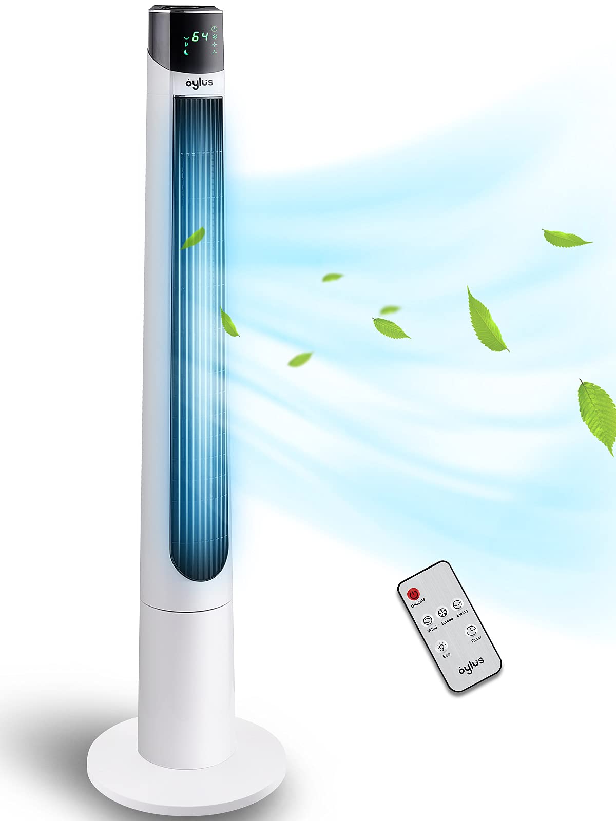 OYLUS 48’’ Tower Fan Portable With Remote Control Oscillating Quiet, 3 Speed Settings Nature & Sleeping Mode 12H Timer for Rooms, Office, White