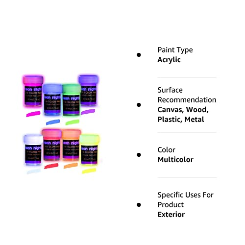 neon nights 2-IN-1 Glow In The Dark Acrylic Paint Set Glows in the Dark & under UV Blacklight - Set of 8 Self-Luminous Neon Paints for Halloween - German Premium Quality - 8 x 20 ml /