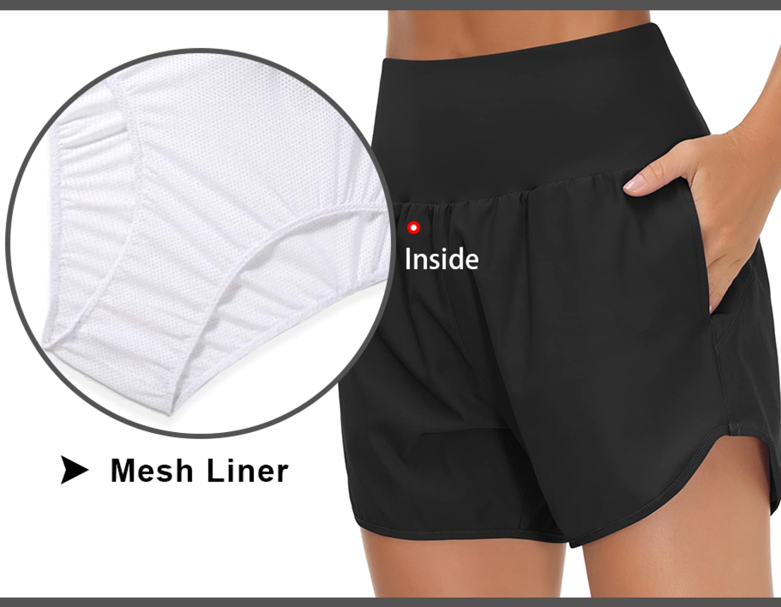 THE GYM PEOPLE Women’s High Waist Running Shorts with Liner Athletic Hiking Workout Shorts Zip Pockets (Black, Medium)
