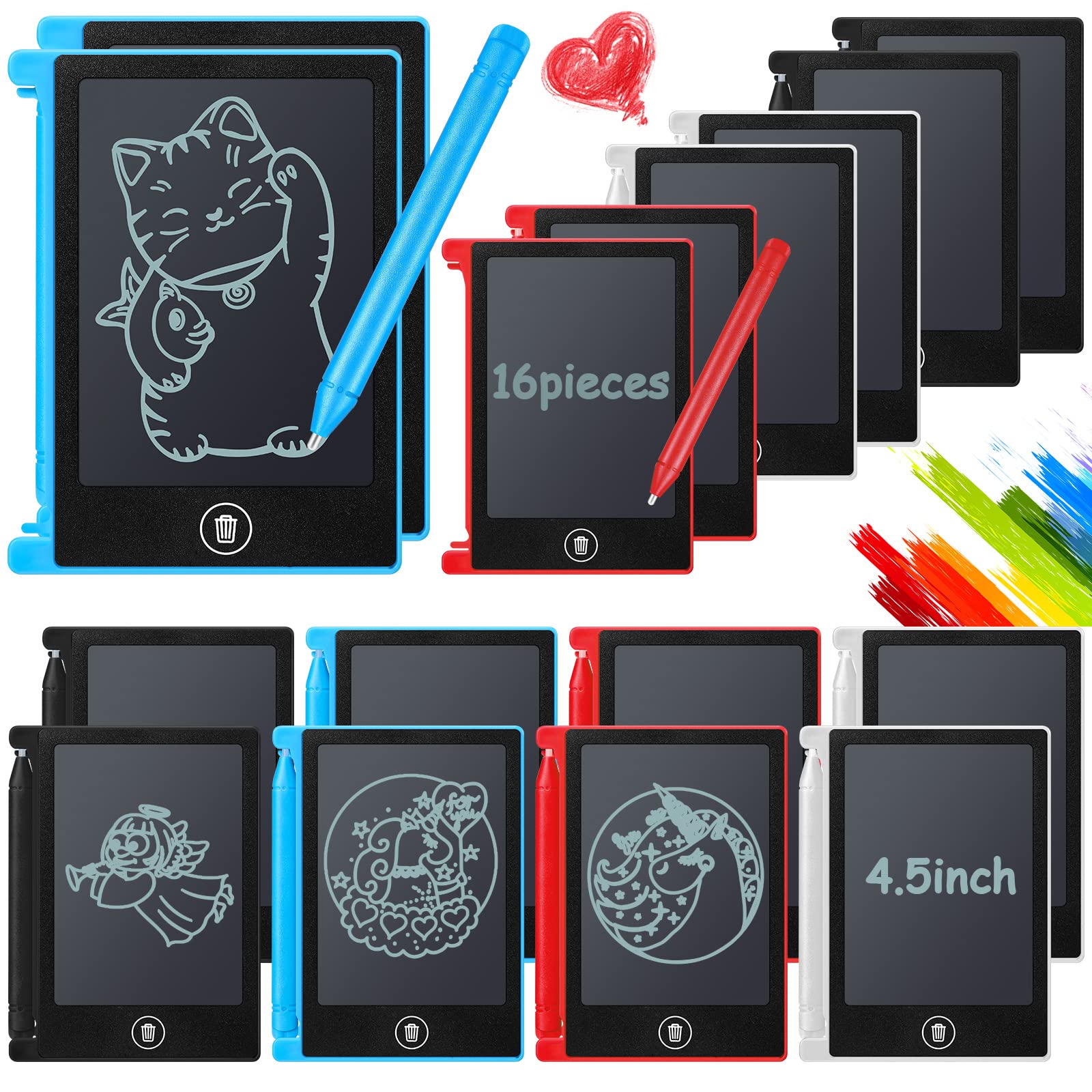 Nezyo 16 Pieces 4.5 Inch Mini LCD Writing Tablet Electronic Doodle Board for Colorful Drawing Tablet Erasable Writing Pad Reusable Learning Gift for Girls Boys (Mix Colors)