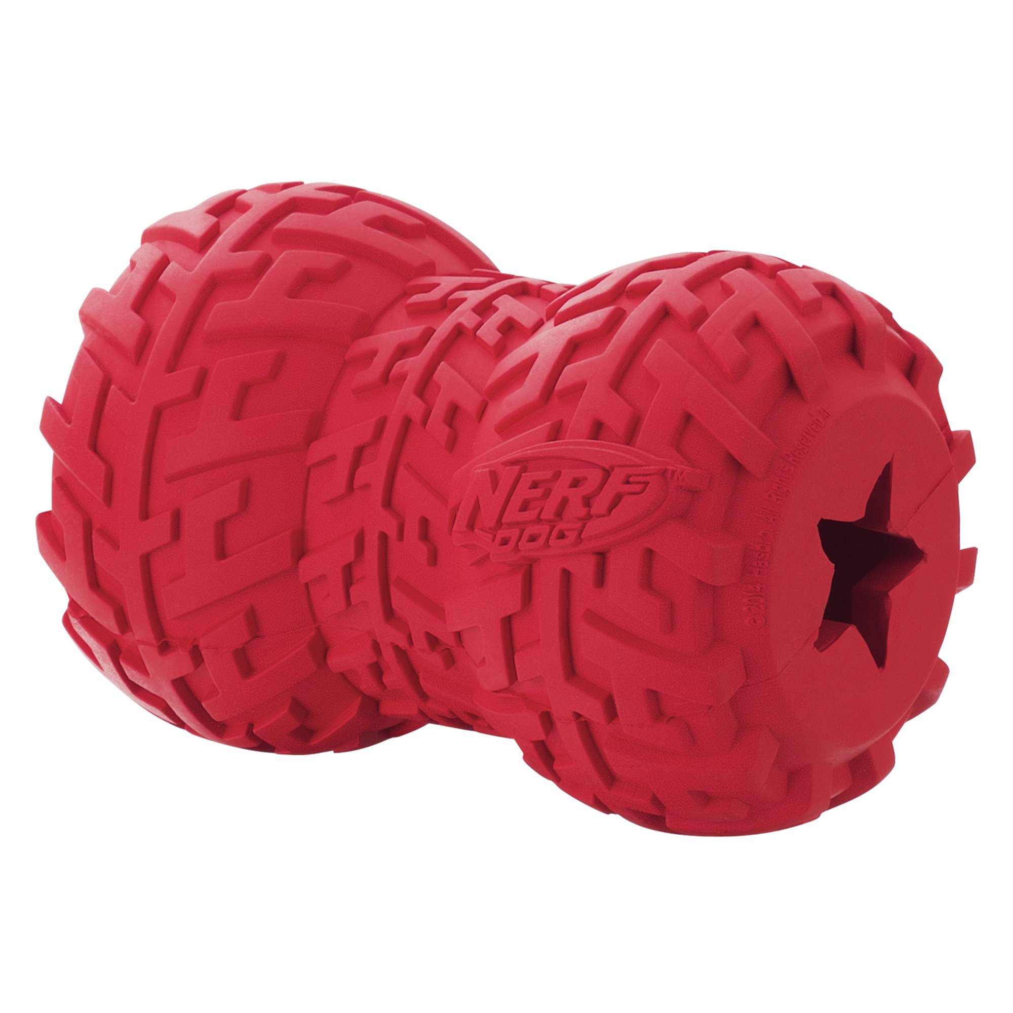 Nerf Dog Tire Dog Toy with Interactive Treat Feeder, Lightweight, Durable and Water Resistant, 3.5 inches for Small/Medium/Large Breeds, Single Unit, Red