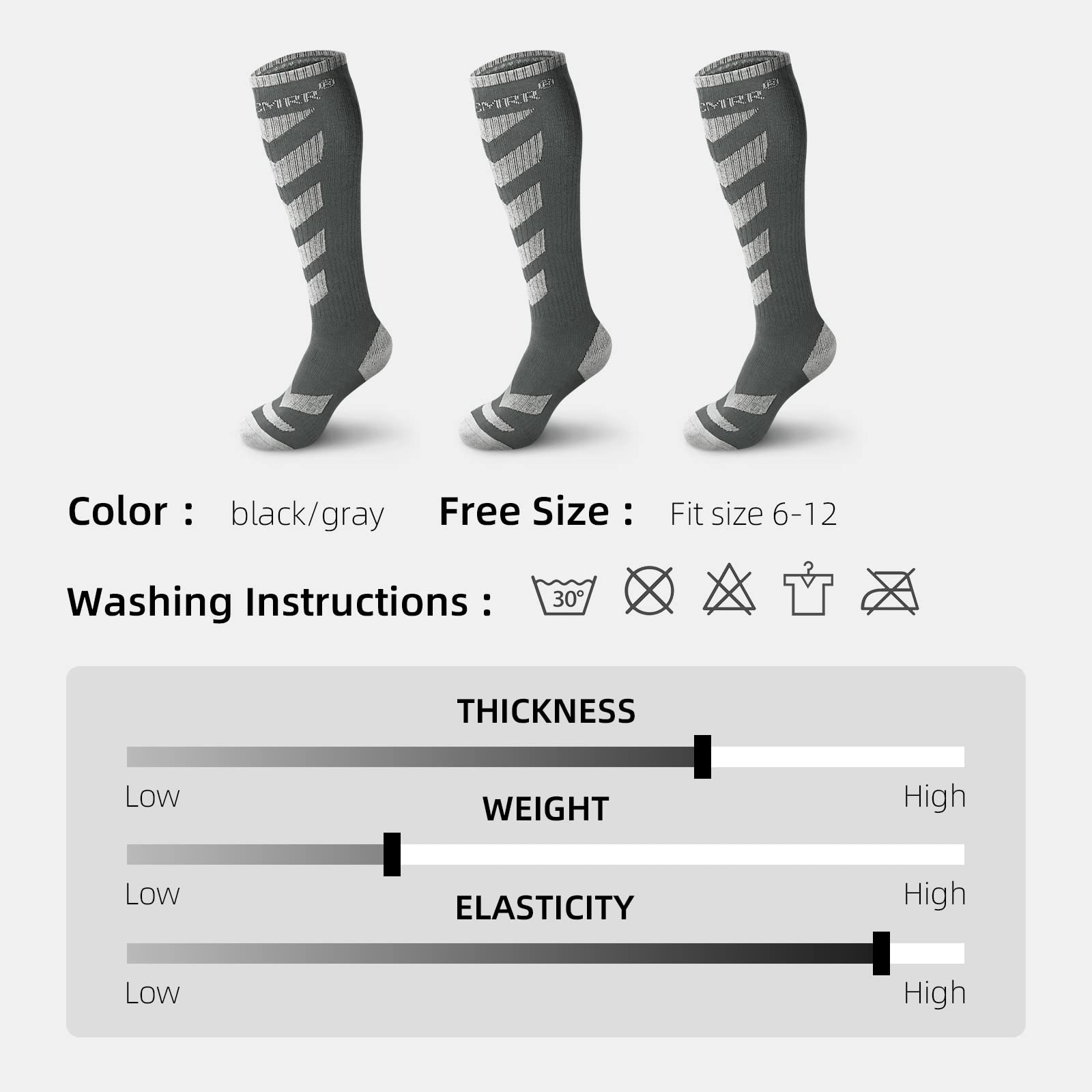 ZNCMRR 3 Pack Thermal Socks for Men Compression Socks Boot Socks Warm Socks Thick Ski Socks for Cold Weather (grey)