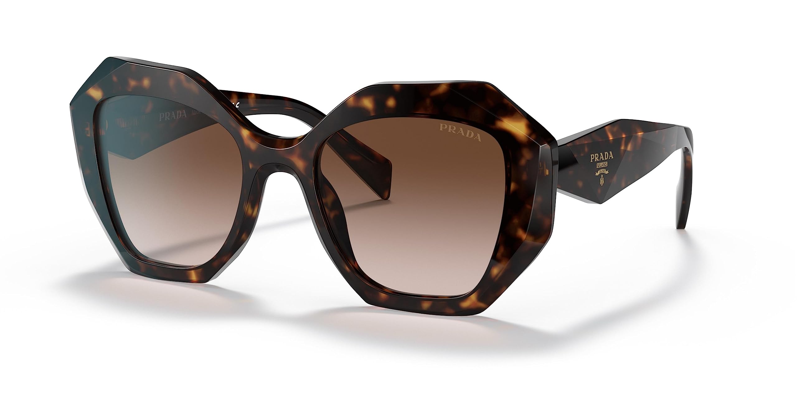 Prada PR 16WS 2AU6S1 Tortoise Plastic Geometric Sunglasses Brown Gradient Lens