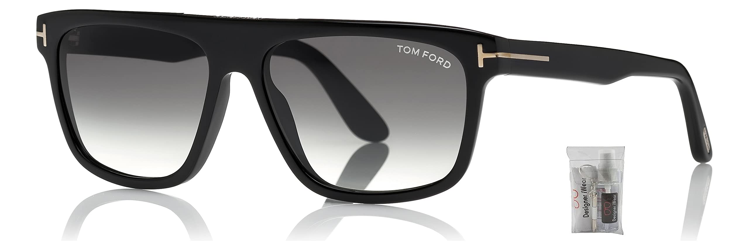 Tom Ford FT0628 Cecilio-02 01B 57MM Shiny Black/Smoke Gradient Geometric Sunglasses for Men + BUNDLE with Designer iWear Eyewear Kit