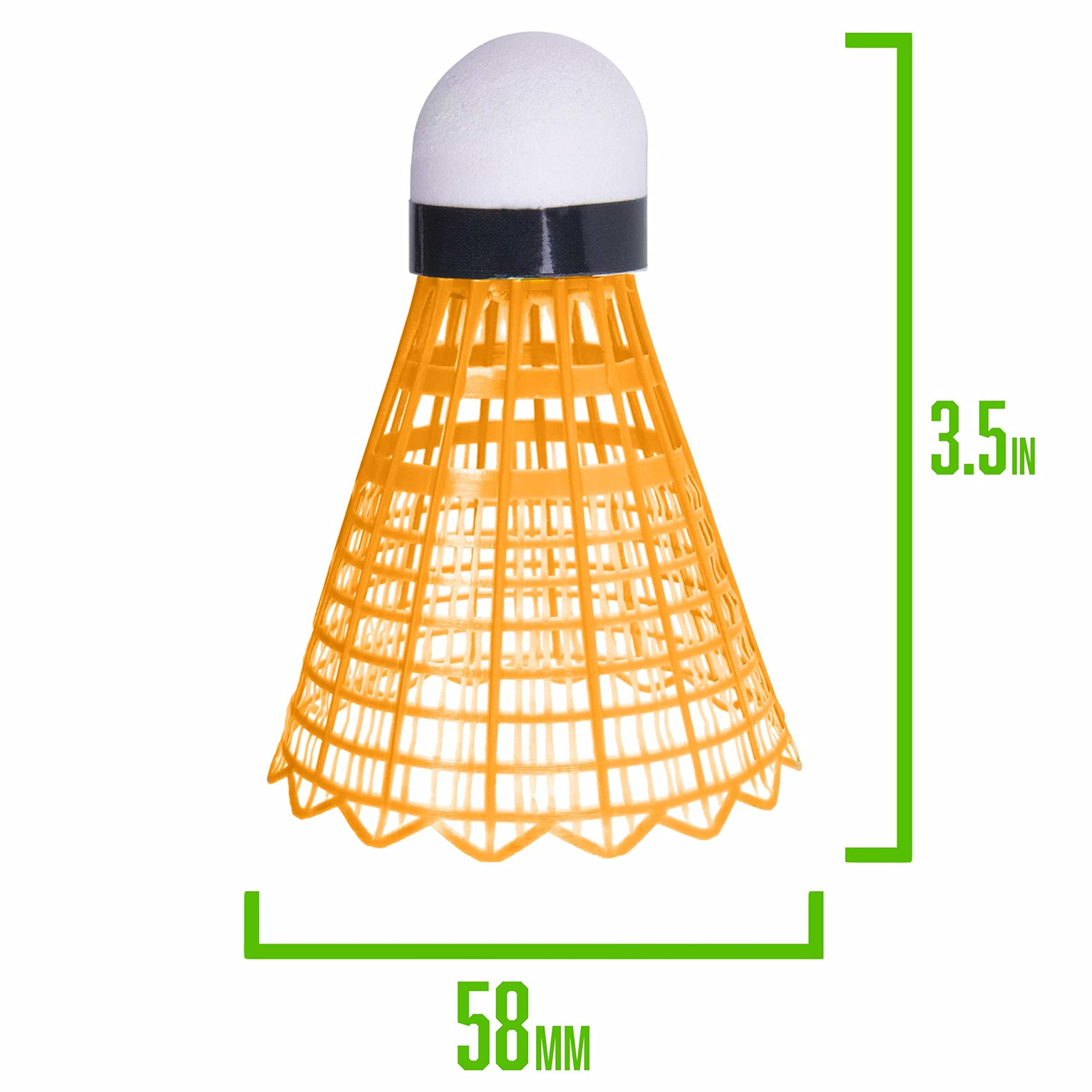 Neon Plastic Shuttlecocks | 10-Count of Highly-visible, Brightly-colored Badminton Birdies in Ultra-neon Pink, Green, Orange, Yellow, and White | Durable Nylon and Plastic Materials